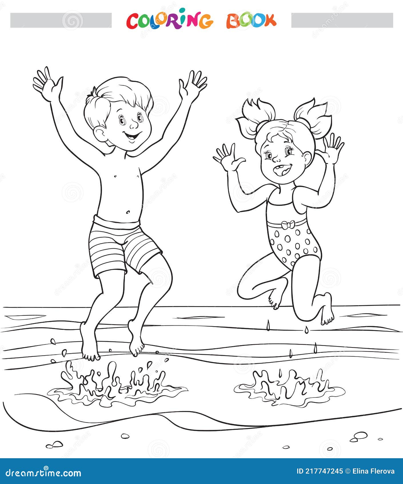 PrintBlack and White Coloring Book or Illustration. Joyful Girl and Boy ...