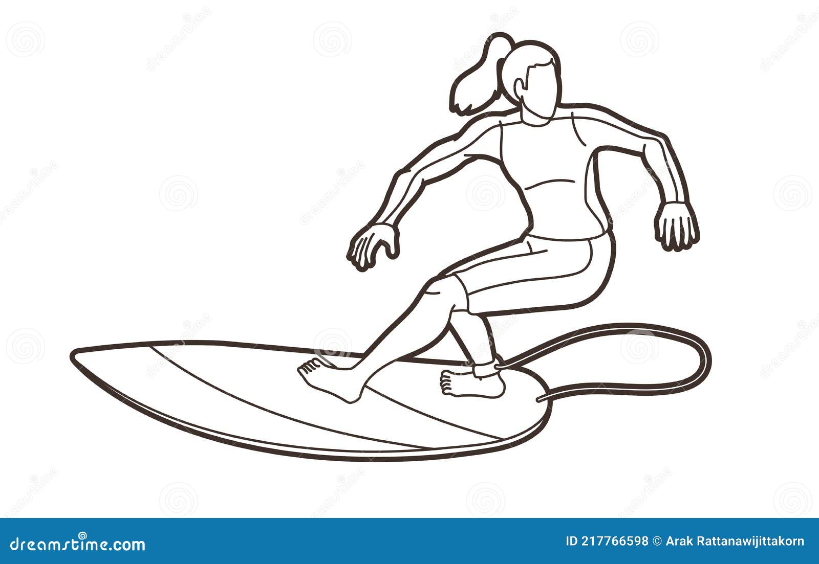 Surfing Sport Female Player Cartoon Outline Graphic Vector Stock Vector ...