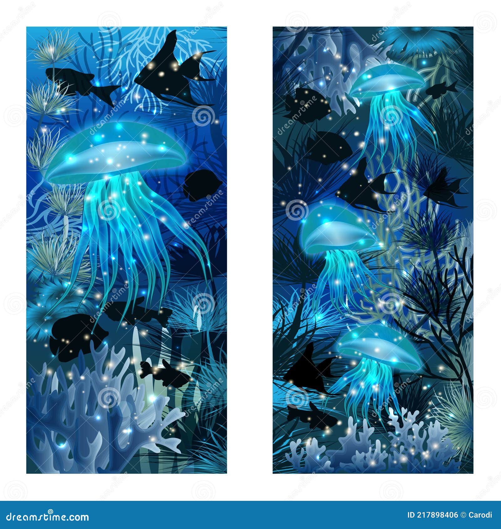 Underwater Banners with Jellyfish, Vector Stock Vector - Illustration ...