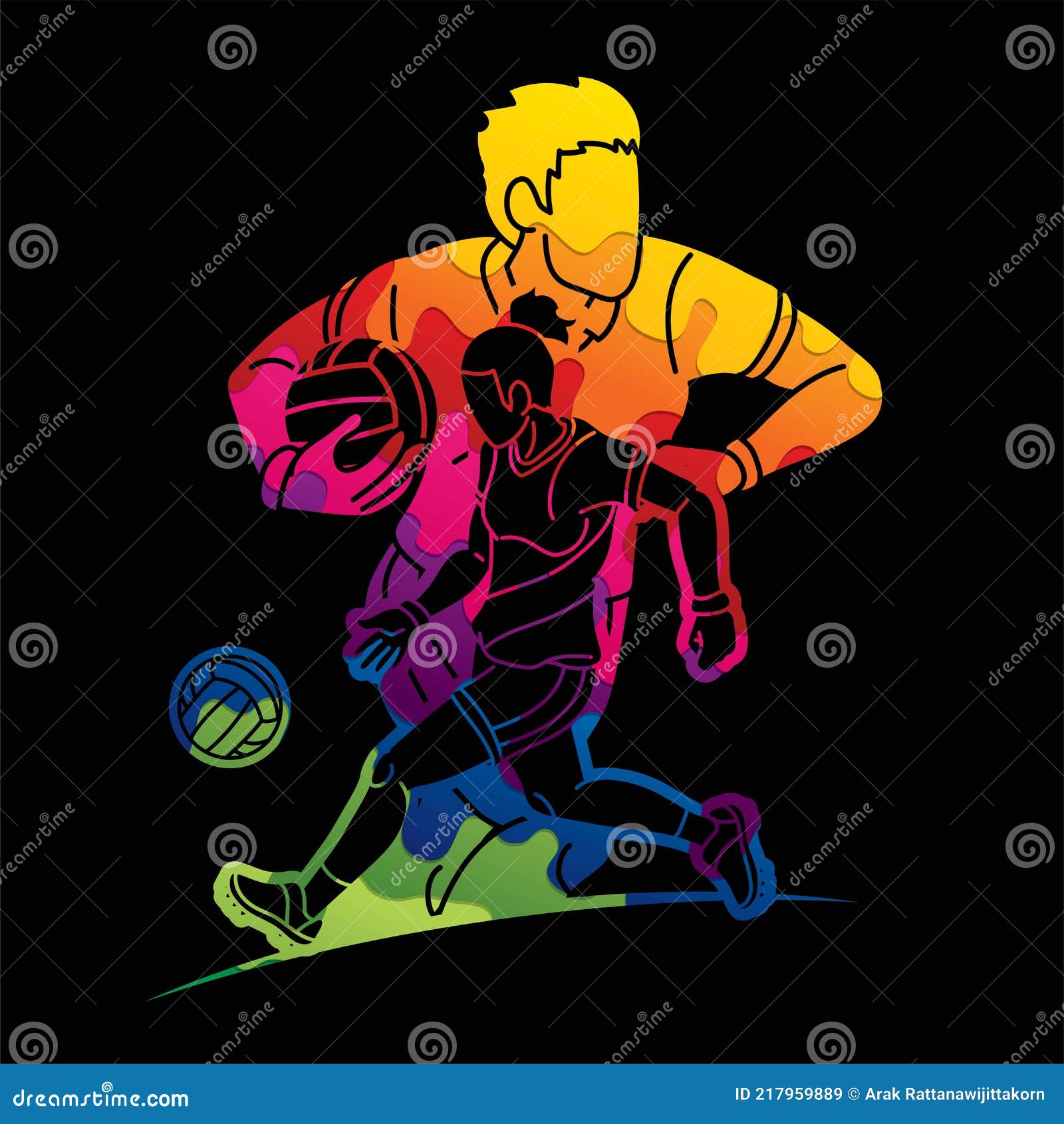 Group of Gaelic Football Male and Female Players Sport Action Cartoon ...