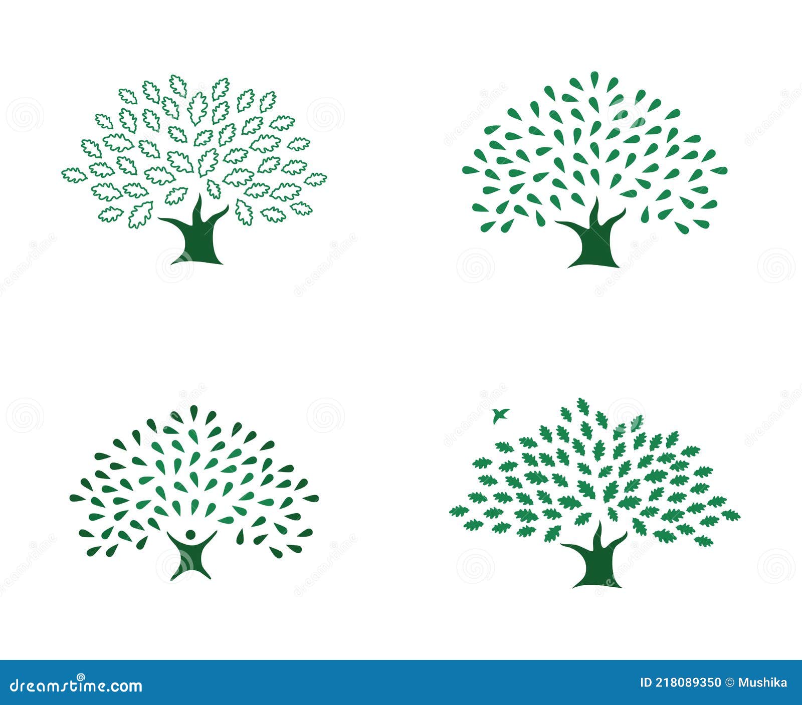 Set of Beautiful Four Green Oak Tree Logo Identity Stock Vector ...
