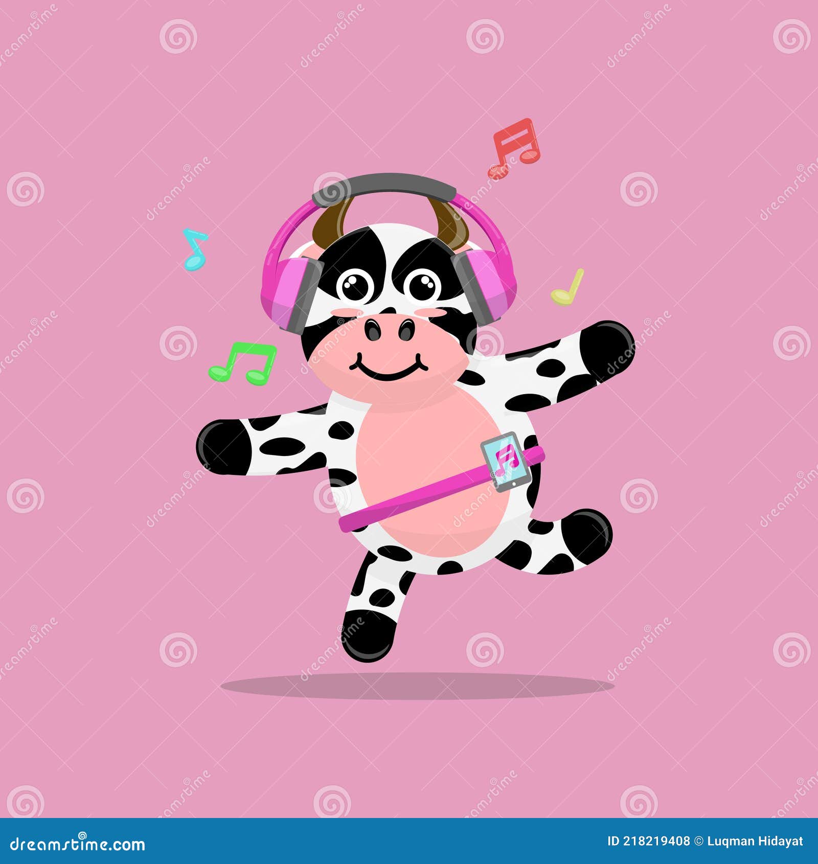 Illustration Vector Graphic Cartoon of Cute Cow Dancing while Listening ...