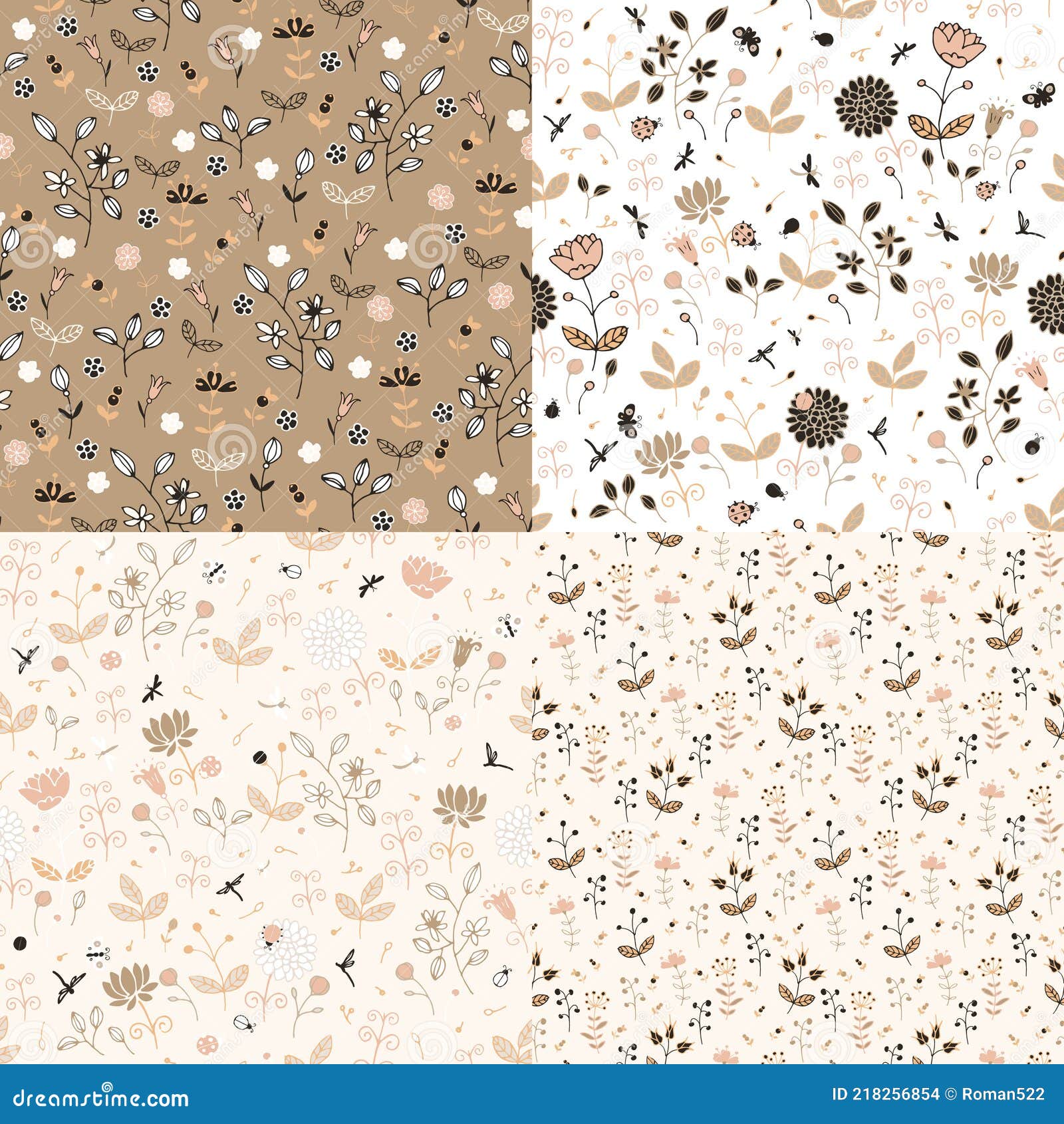 Seamless Patterns with Floral Print Stock Vector - Illustration of ...