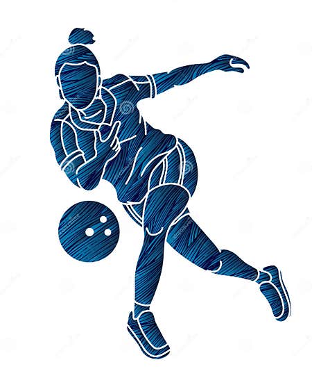 Bowling Sport Female Player Action Cartoon Graphic Vector Stock Vector ...