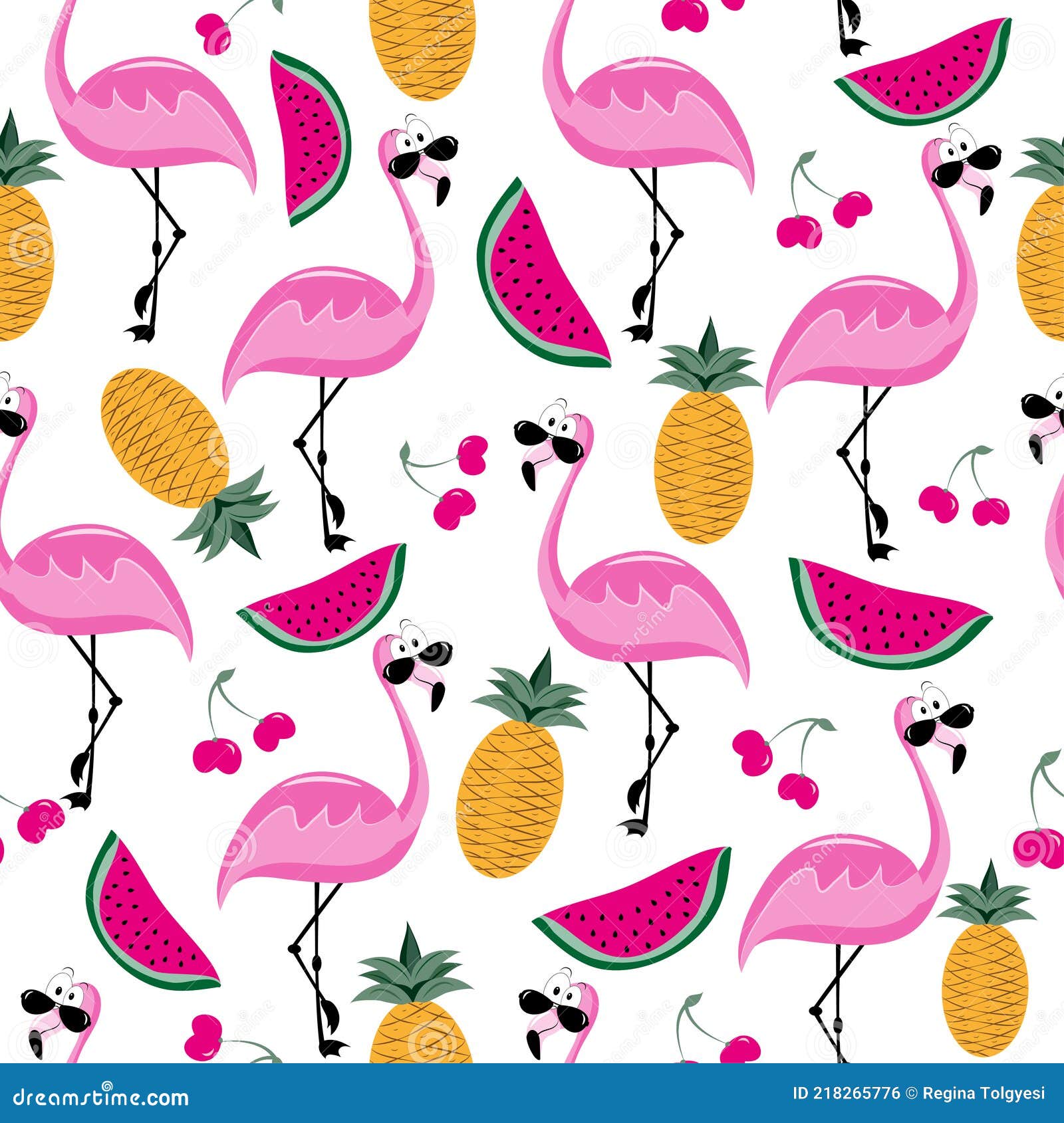 Tropical Trendy Seamless Pattern with Pink Flamingos, Pineapples ...