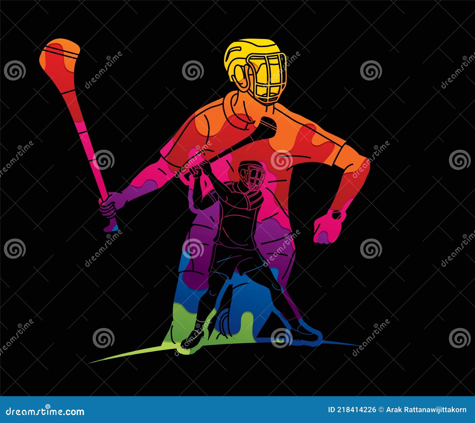 Irish Hurley Sport. Group of Hurling Sport Players Action. Cartoon ...