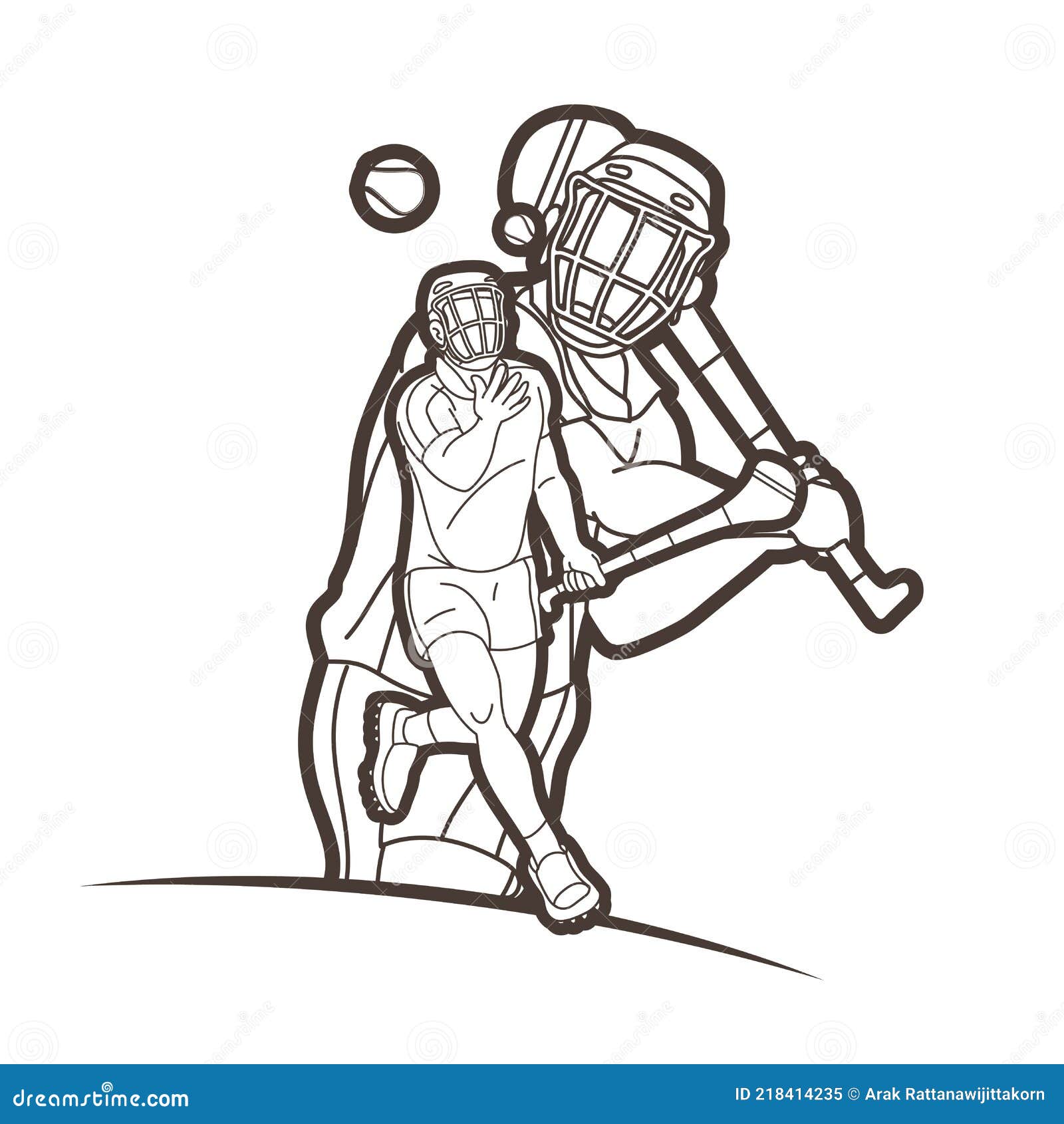 Irish Hurley Sport. Group of Hurling Sport Players Action. Cartoon ...