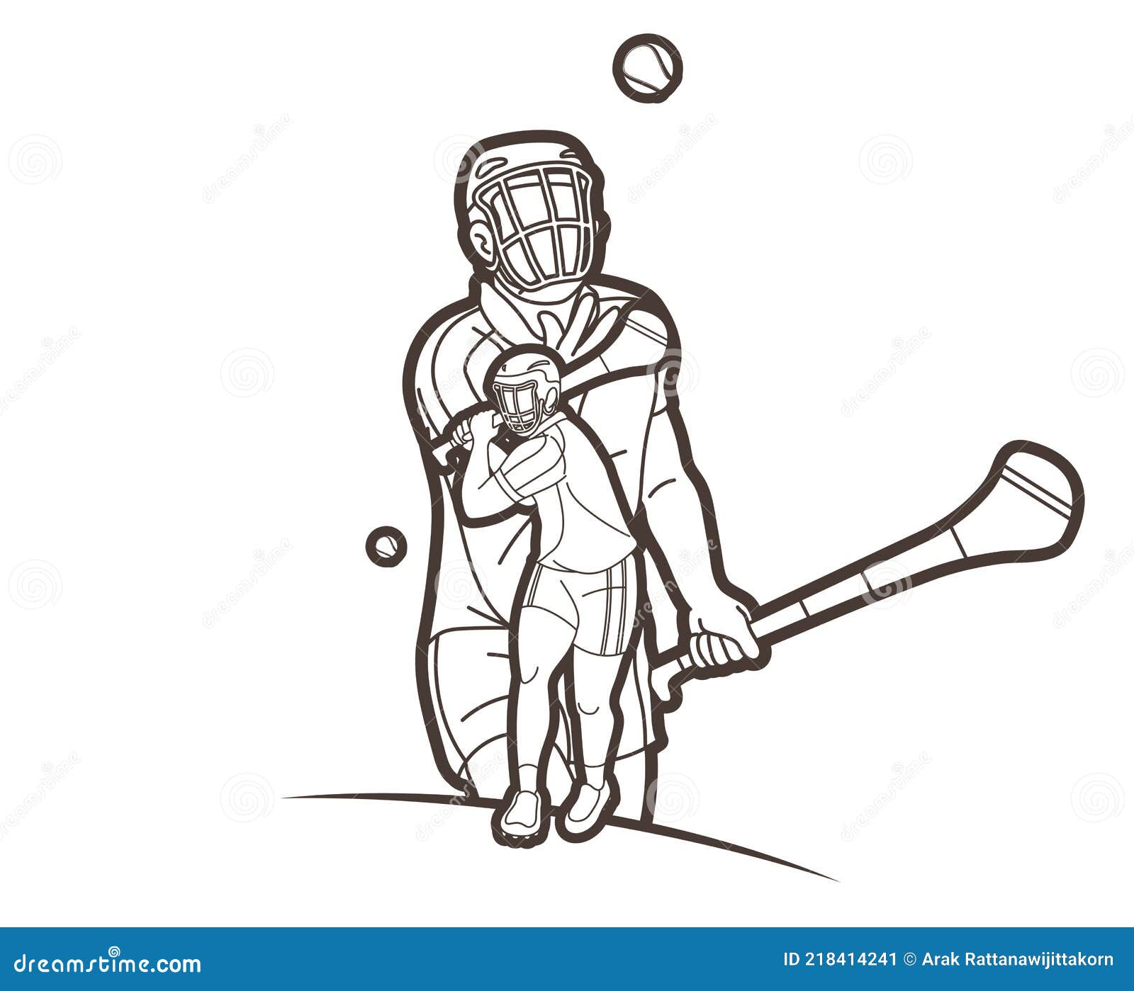 Irish Hurley Sport. Group of Hurling Sport Players Action. Cartoon ...