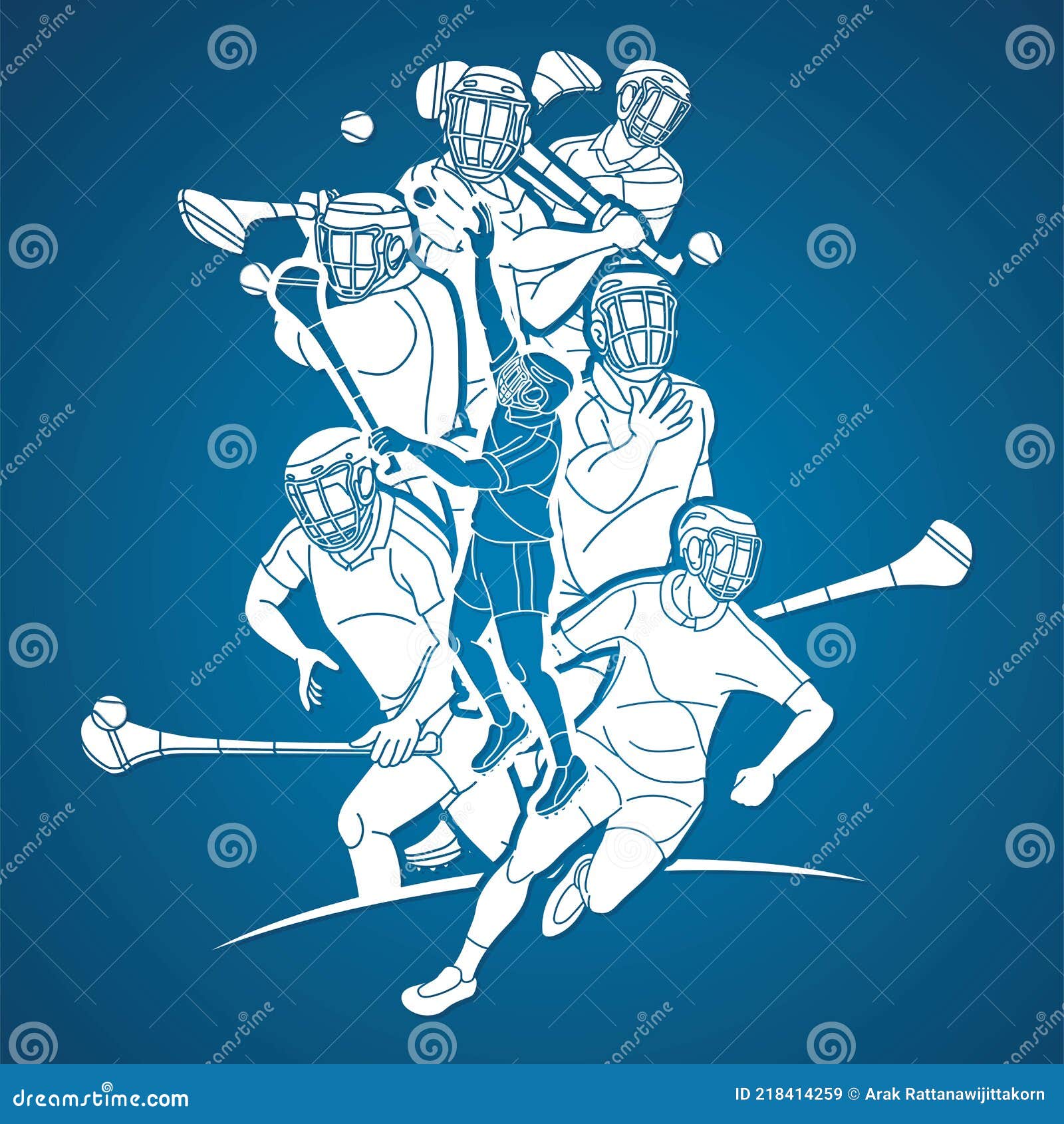 Irish Hurley Sport. Group of Hurling Sport Players Action. Cartoon ...