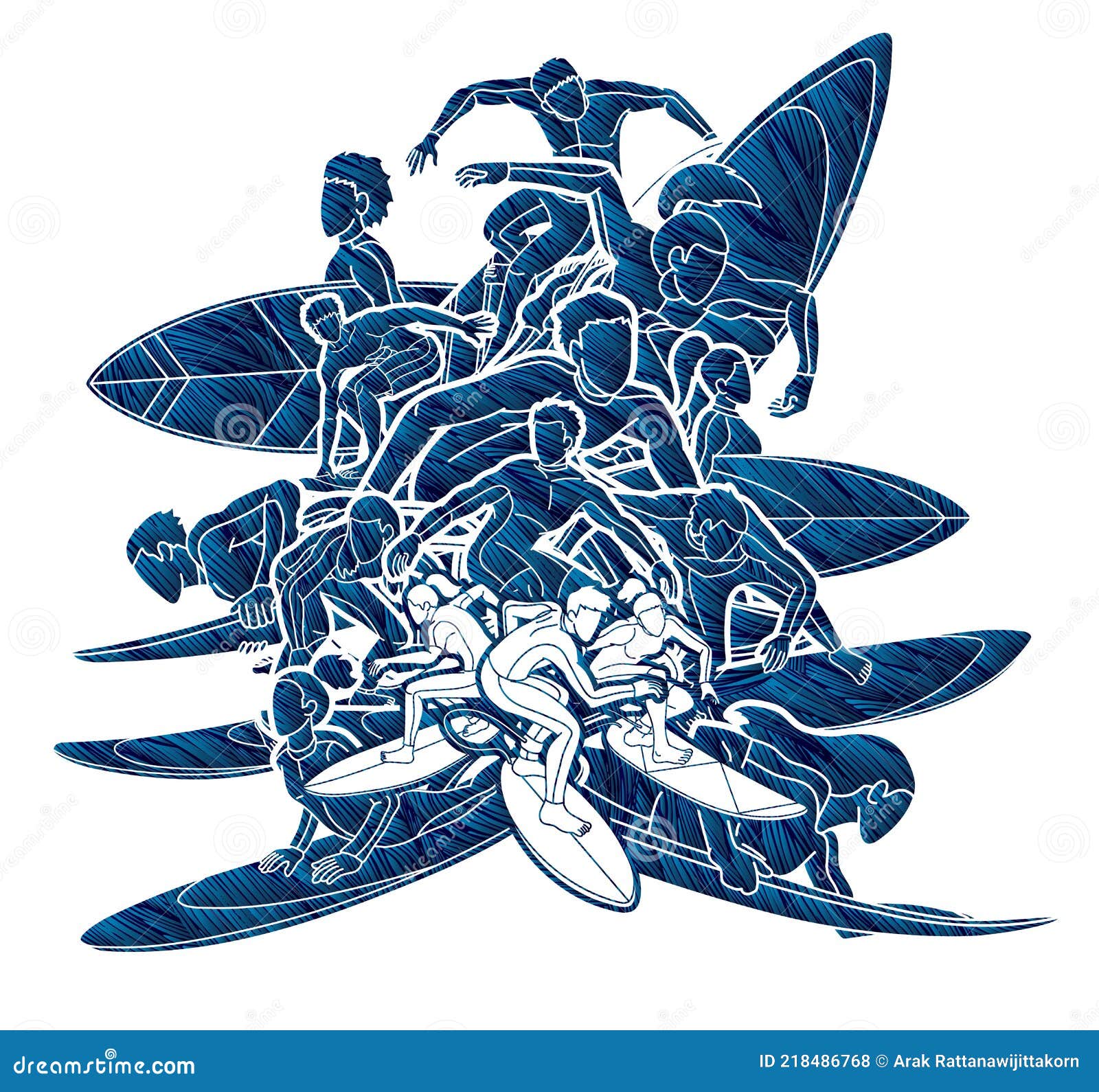 Surfer Action Group of Surfing Sport Male and Female Players Cartoon ...