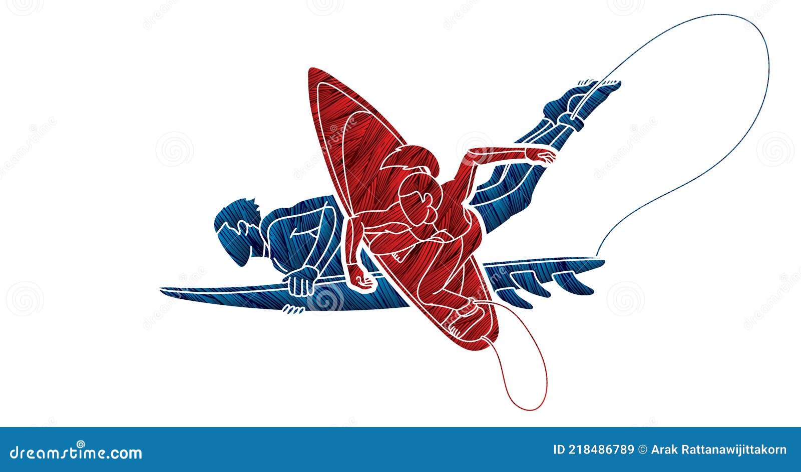 Surfer Action Group of Surfing Sport Male and Female Players Cartoon ...