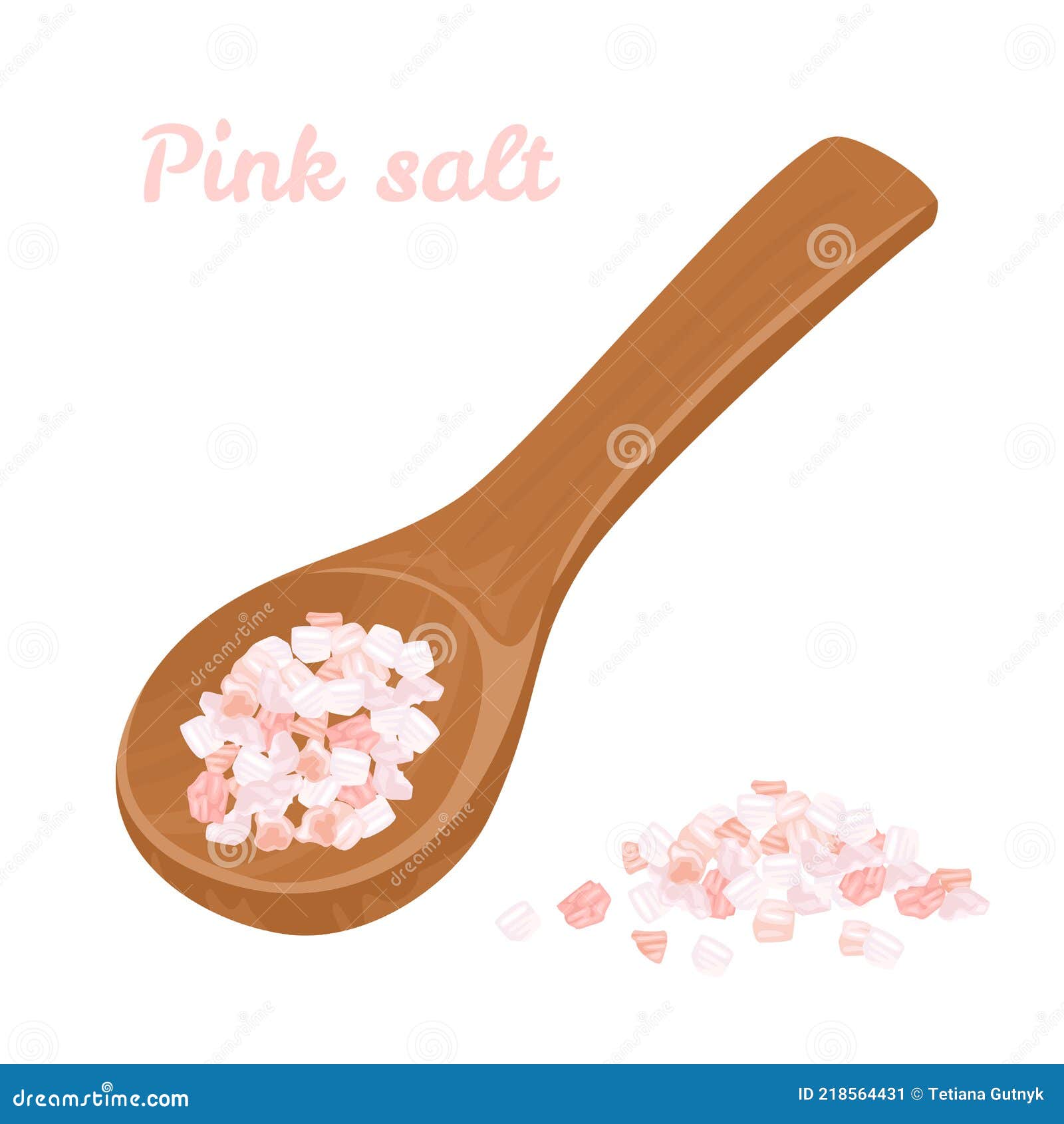 Vector Pink Himalayan Salt in Wooden Spoon and Heap. Stock Vector ...