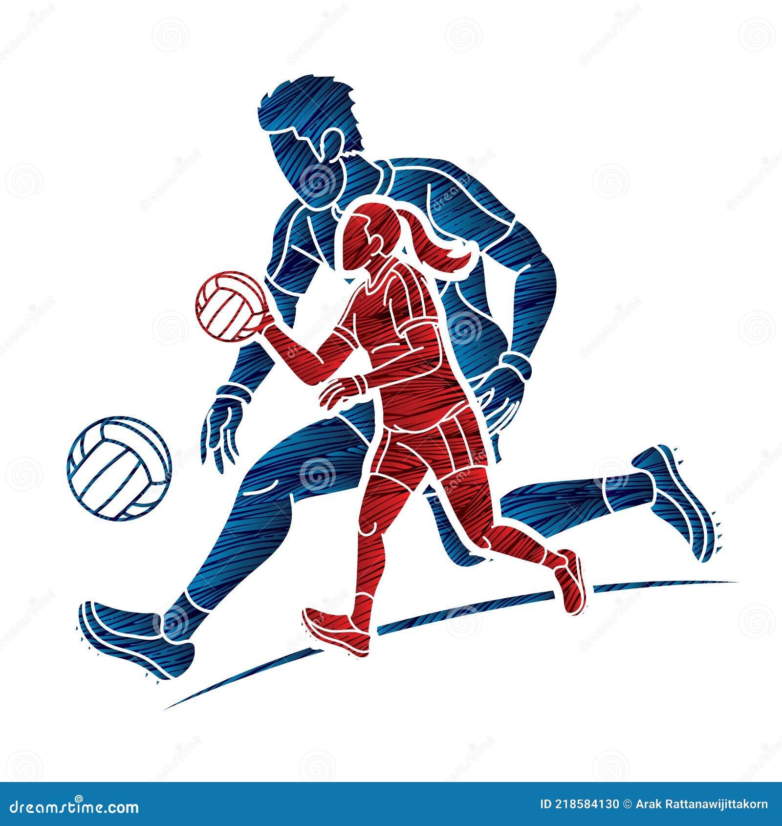 Gaelic Football Male and Female Players Sport Mix Action Cartoon ...