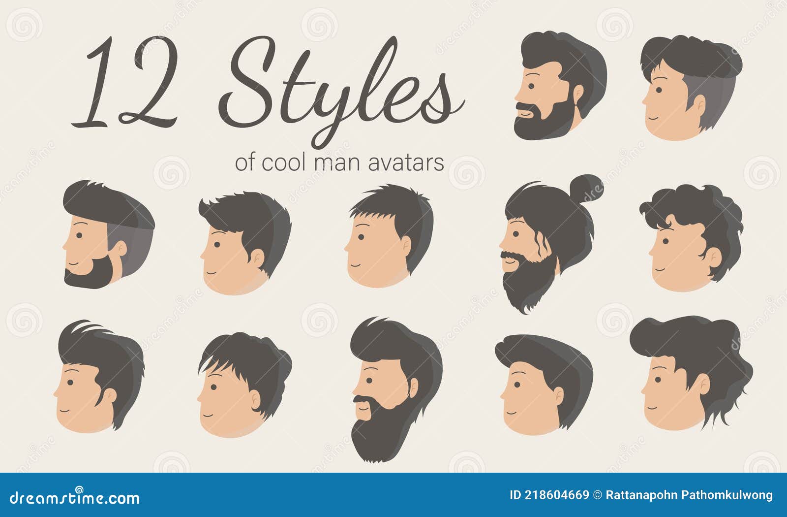 Set of Cute Modern Man Side View Avatars Stock Vector - Illustration of ...