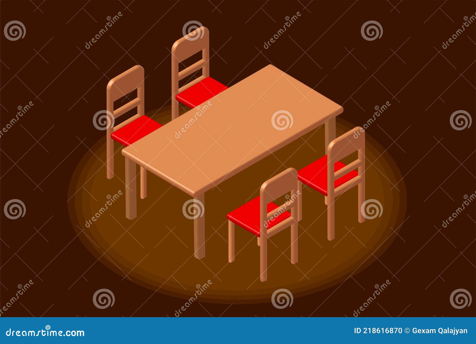 Isometric Dining Table and Red Chair in Dark Brown Room Stock Vector ...