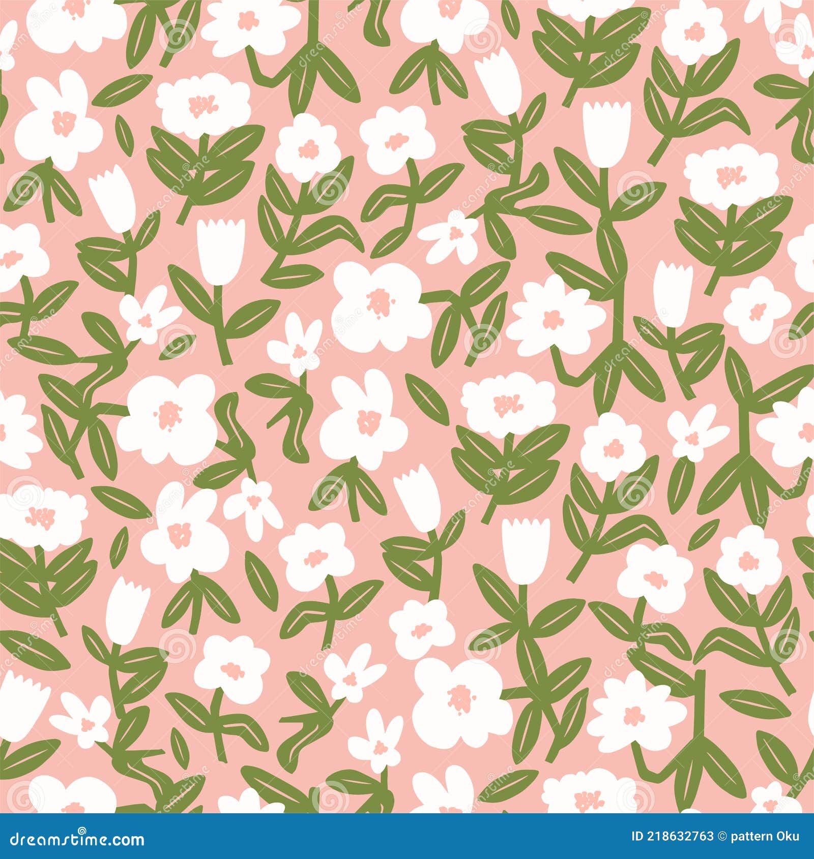 Vector Simple Shape Colorful Flower Illustration Motif Seamless Repeat ...