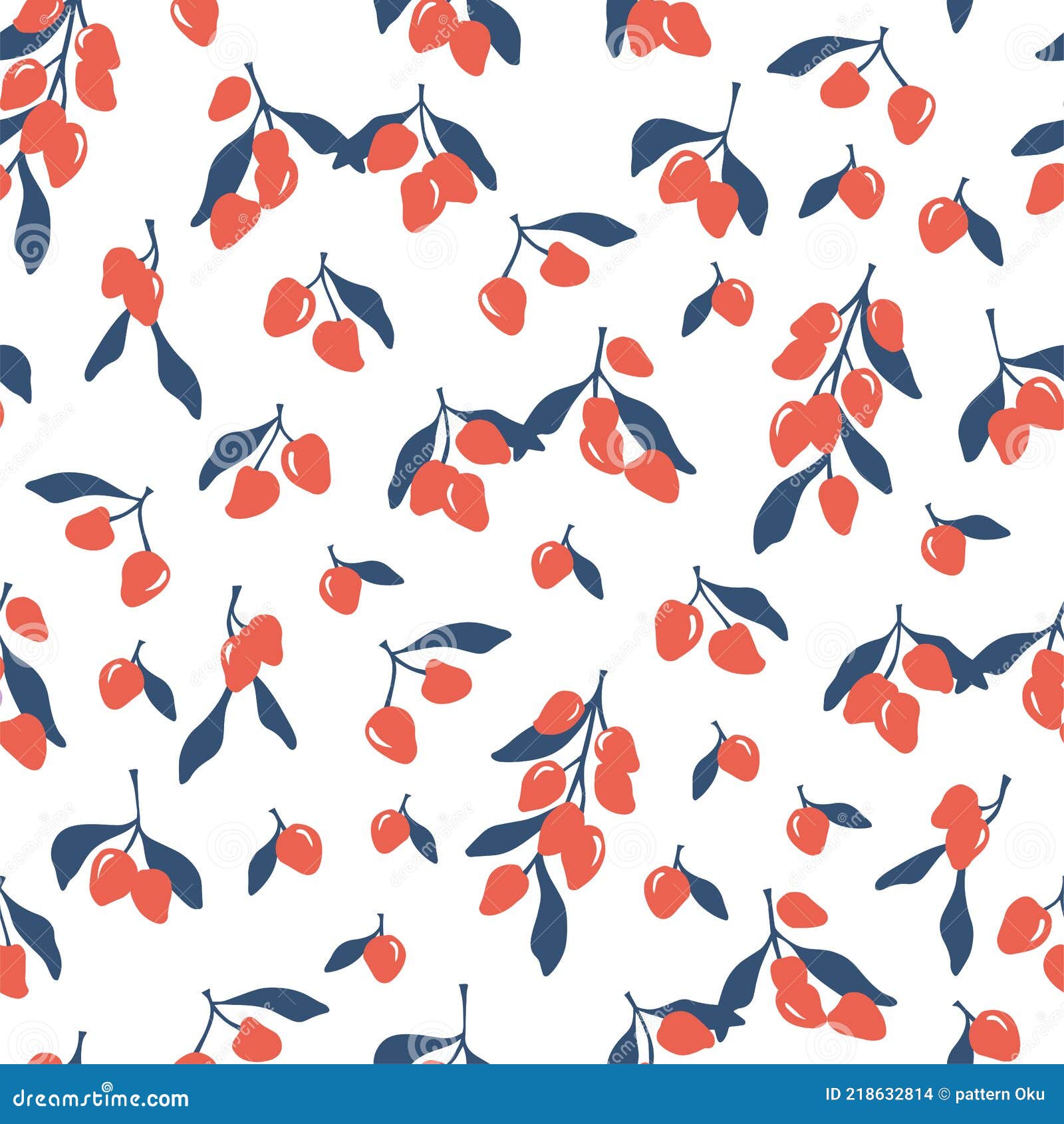 Vector Red Berry and Leaf Branch Illustration Motif Seamless Repeat ...