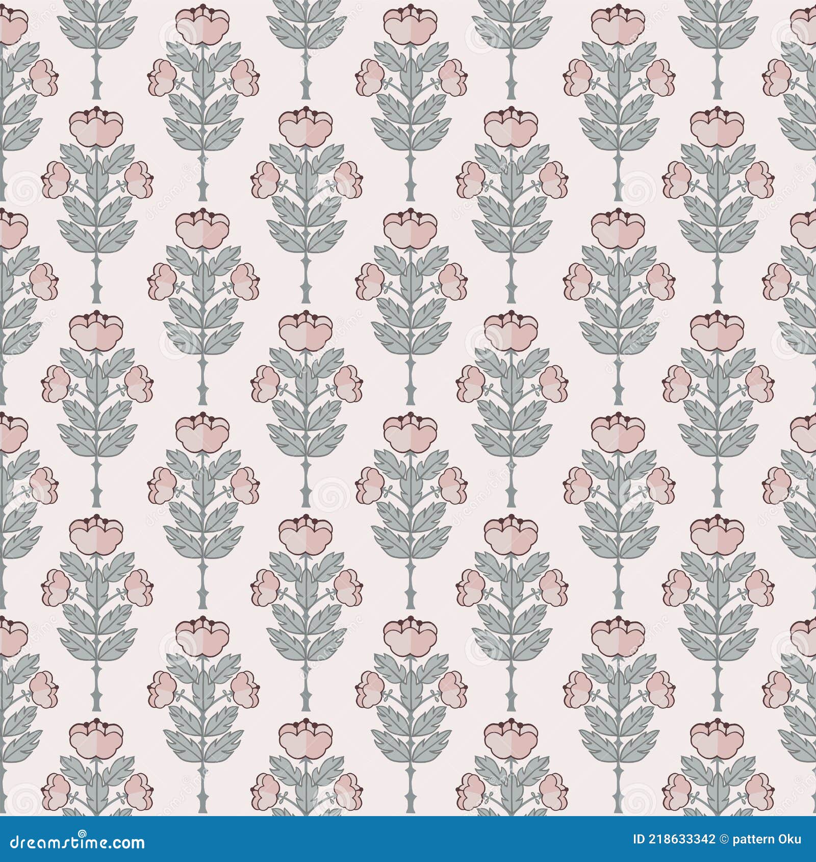 Flower Illustration Motif Seamless Repeat Pattern Light Pink Background ...