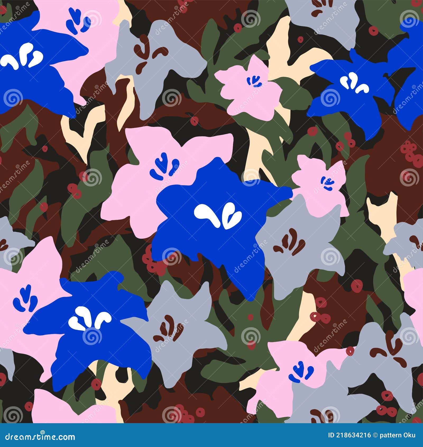 Vector Abstract Shape Lily Flower Illustration Seamless Repeat Pattern ...