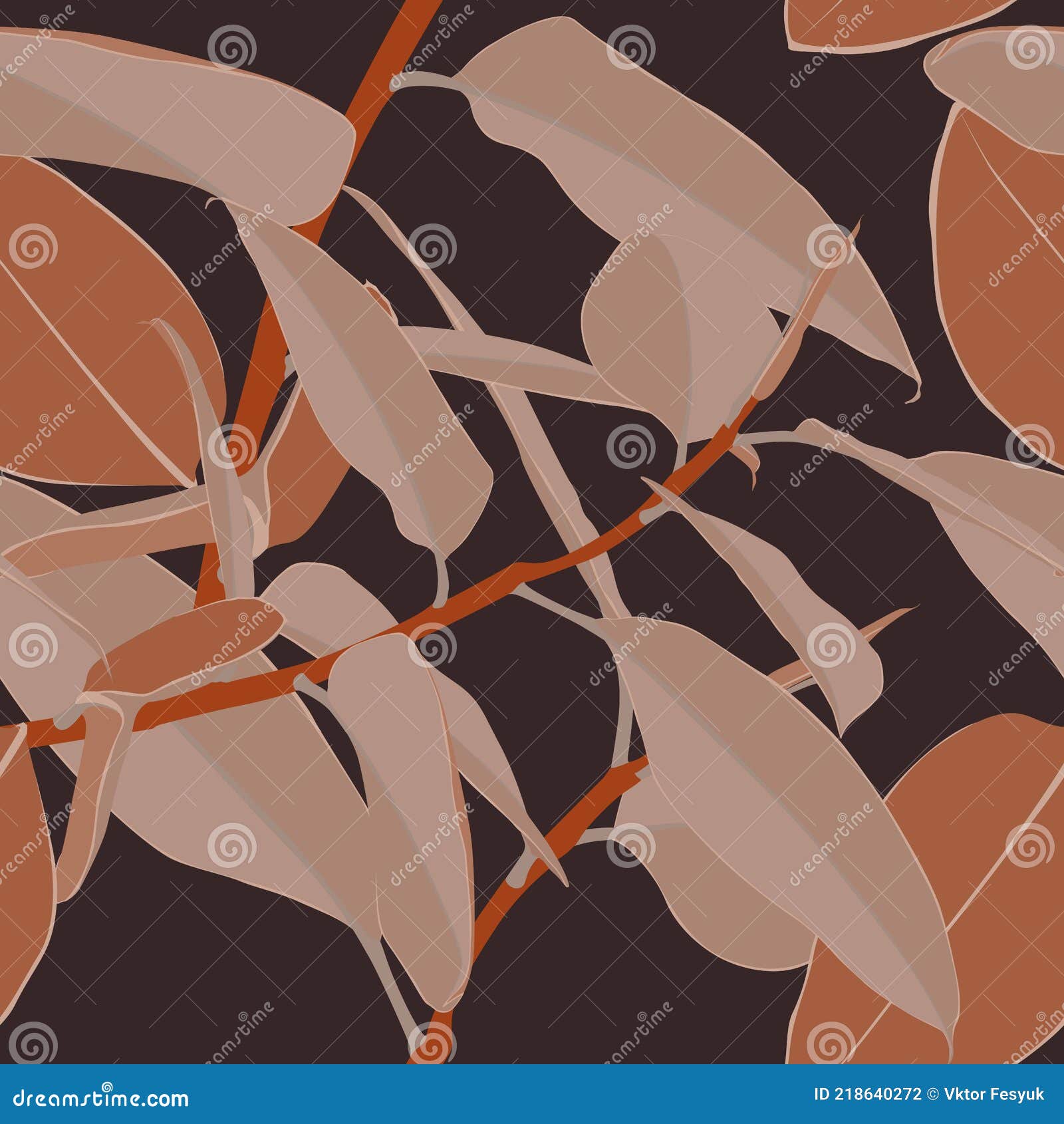 Tropical Jungle Seamless Pattern with Brown Ficus Trees , Dark ...