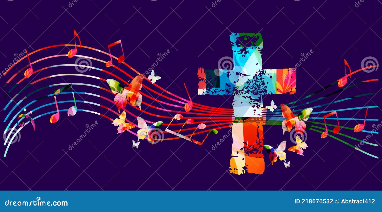 Colorful Christian Cross With Musical Notes Vector Illustration ...