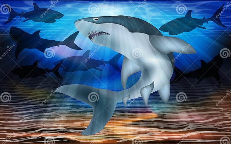 Underwater Wallpaper with Shark Predatory Fish Stock Vector ...