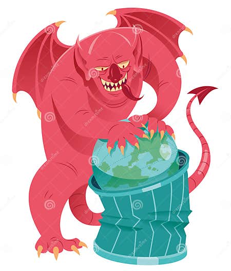 The Demon Throws the World in the Trash. Stock Illustration ...