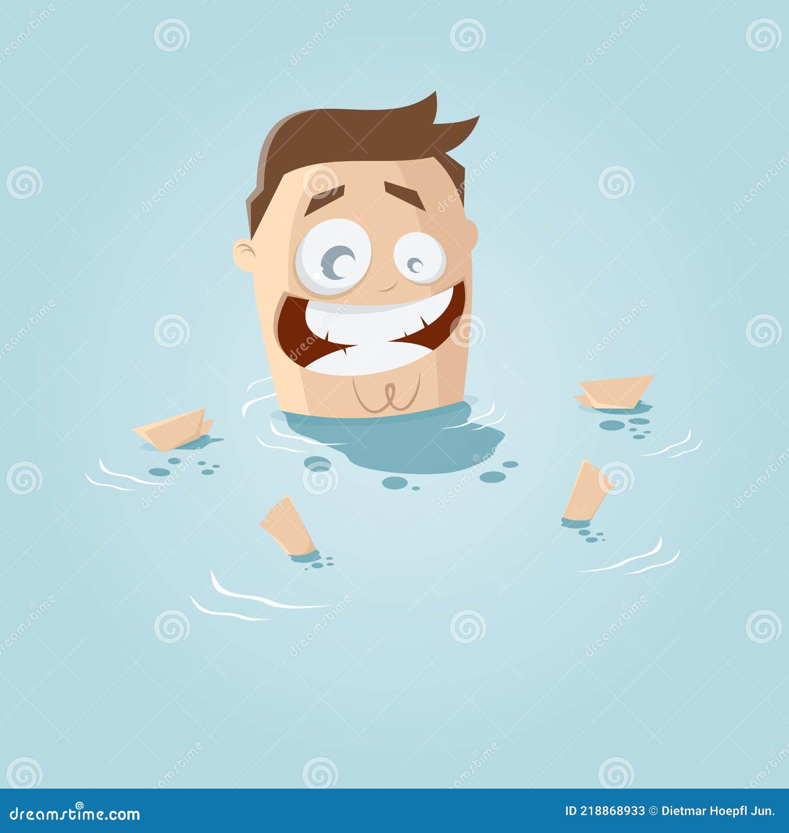 Funny Cartoon Man Floating in Water Stock Vector - Illustration of ...