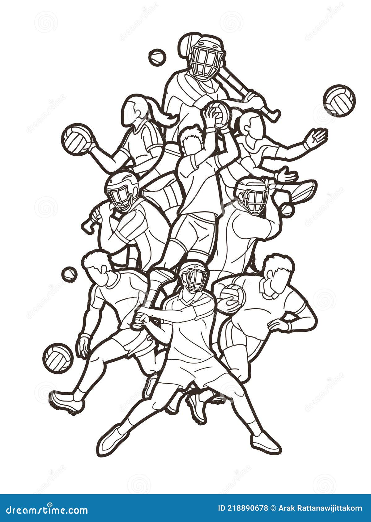 Gaelic Football and Hurling Sport Players Action Cartoon Graphic Vector ...