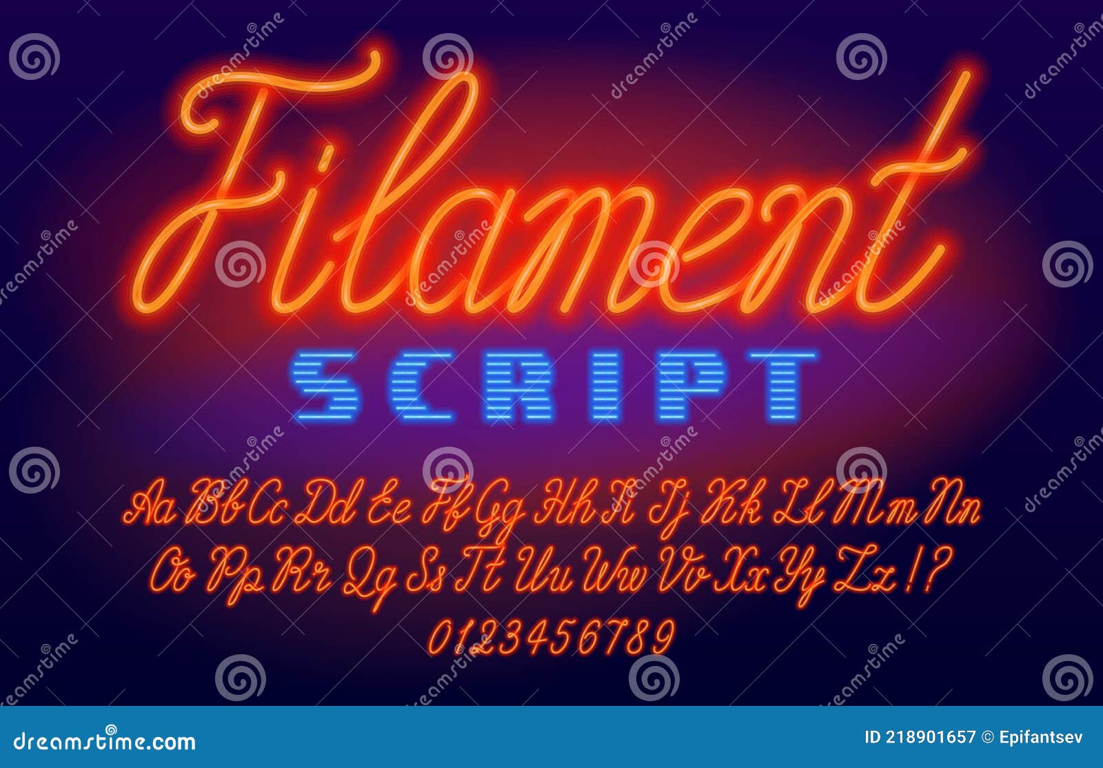 Filament Script Font. Neon Color Letters and Numbers. Uppercase and ...