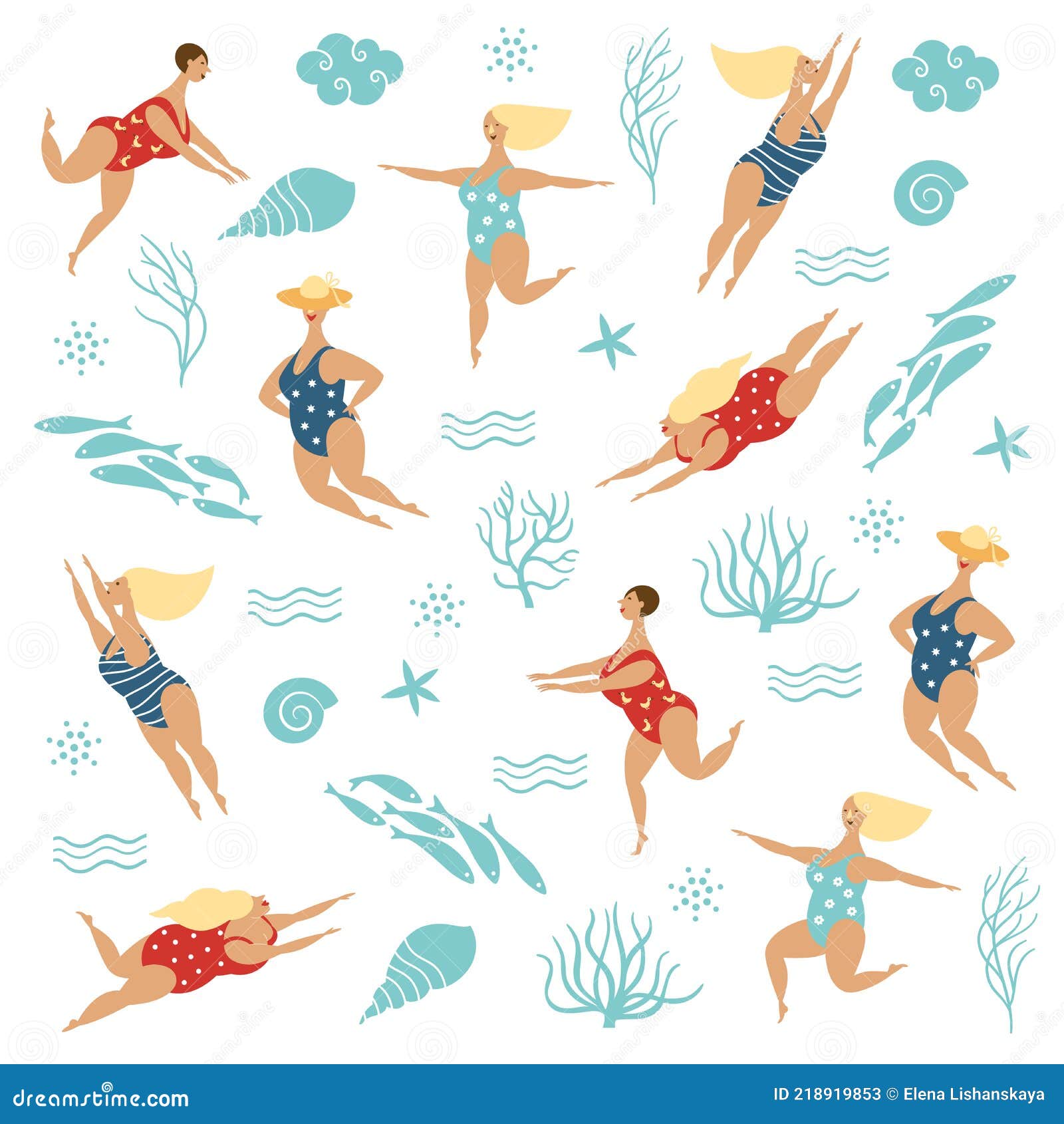 Plump Women Cartoon Characters. Vector Afro-American Pin Up ...