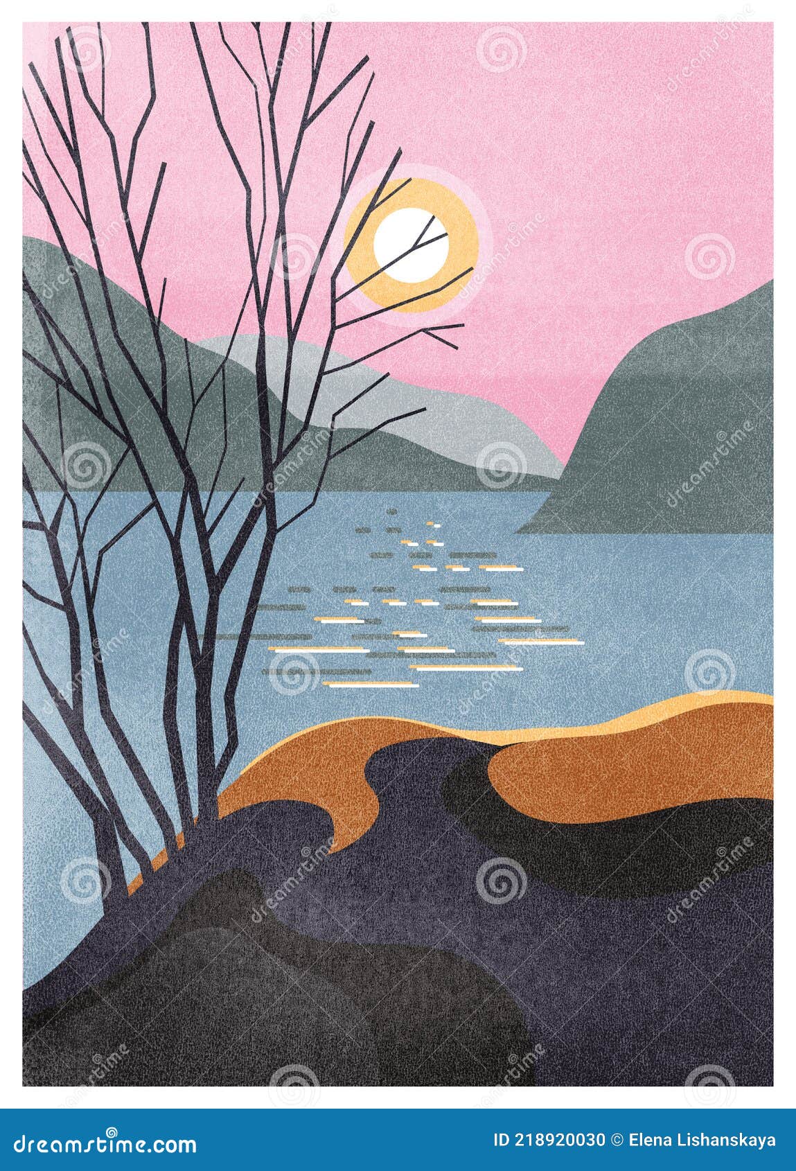 Stylized Landscape in Flat Minimalist Style. Art Print, Poster Stock ...