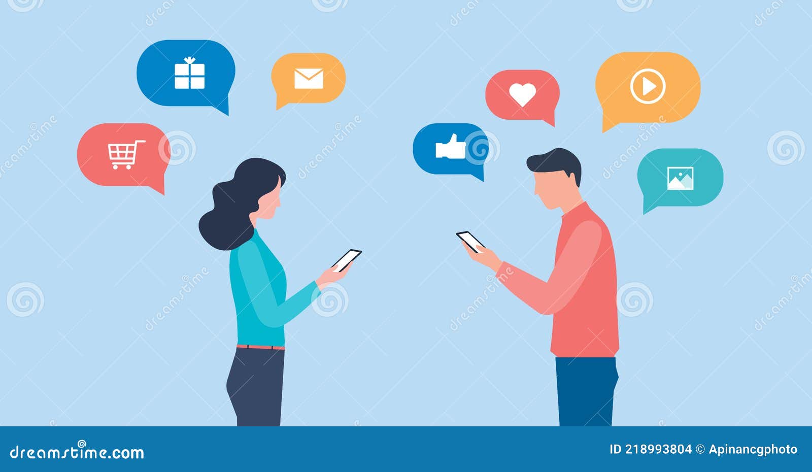 Flat Vector Illustration People Using Mobile Application for Business ...