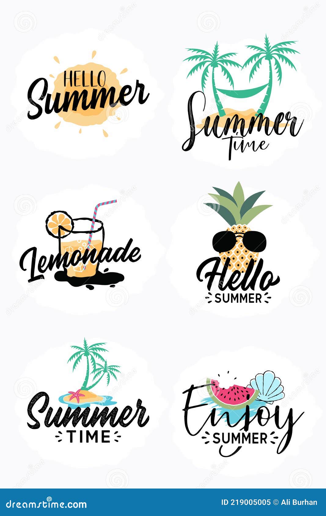 Hand Drawn Summer Logo Vector Graphic Set Stock Vector - Illustration ...