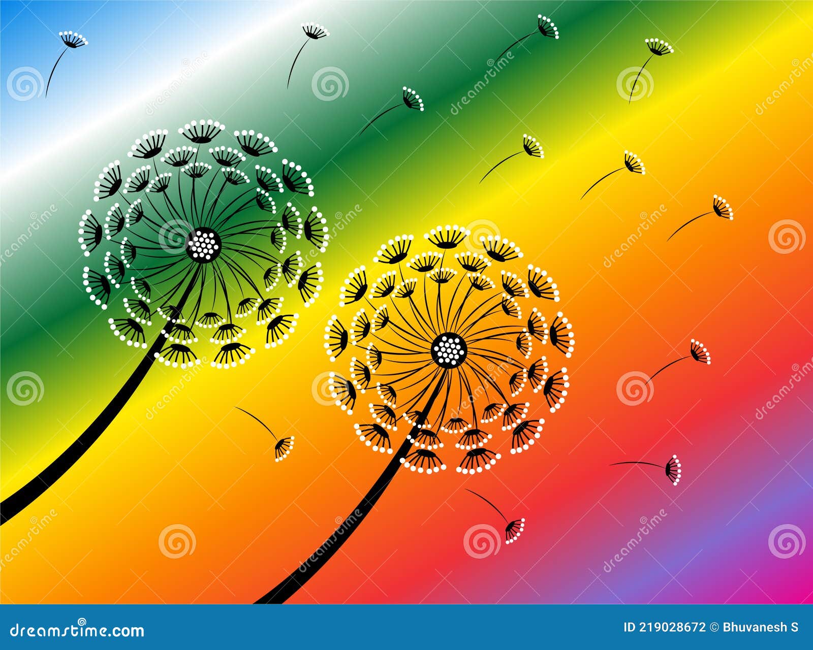 Colourful Dandelion Wind Flower Blowing Stock Vector - Illustration of ...