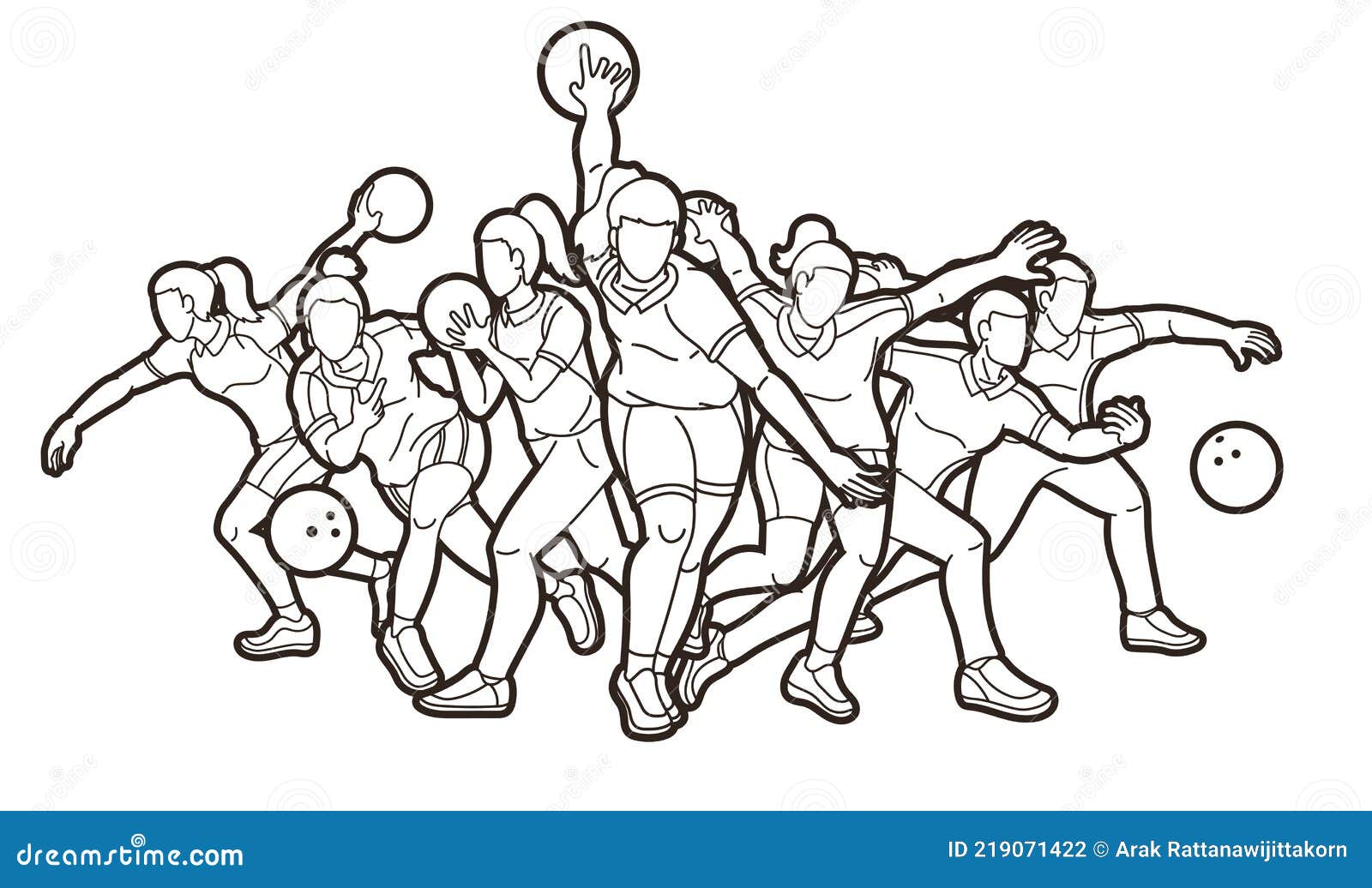 Bowling Sport Players Women Bowler Action Cartoon Graphic Vector Stock ...