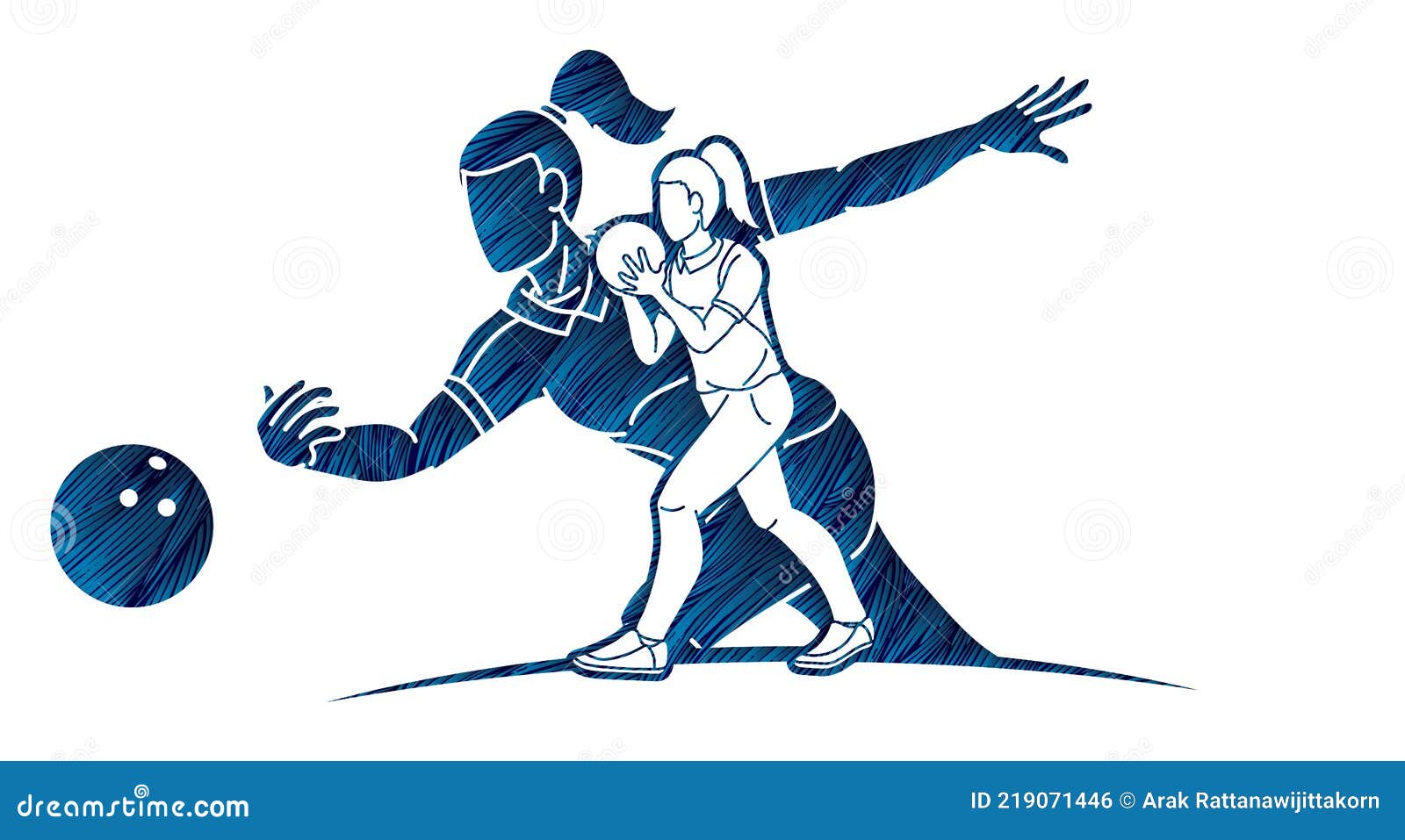 Bowling Sport Players Women Bowler Action Cartoon Graphic Vector Stock ...