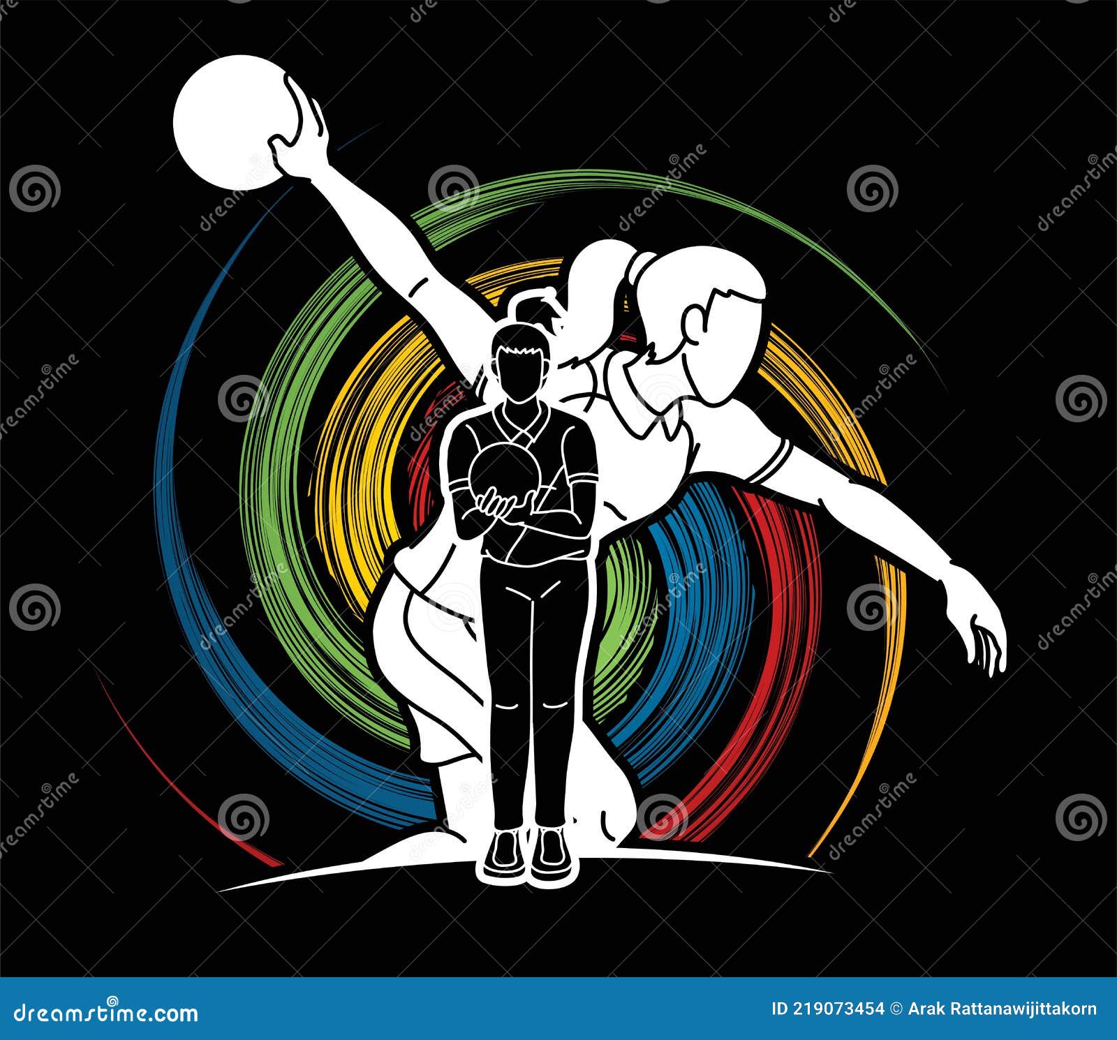 Bowling Sport Players Women Bowler Action Cartoon Graphic Vector Stock ...