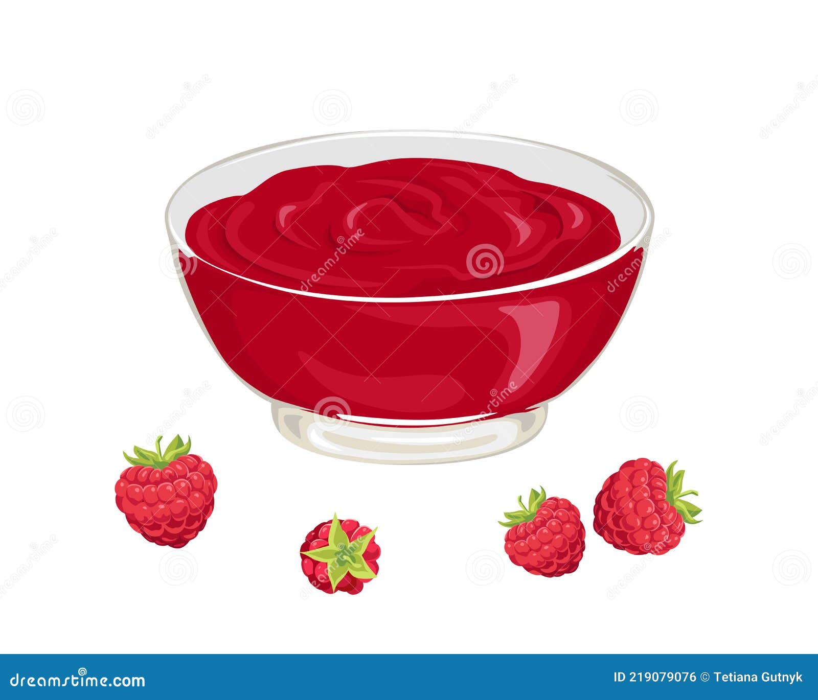 Raspberry Jam in Glass Bowl. Vector Berry Red Confiture Stock Vector ...