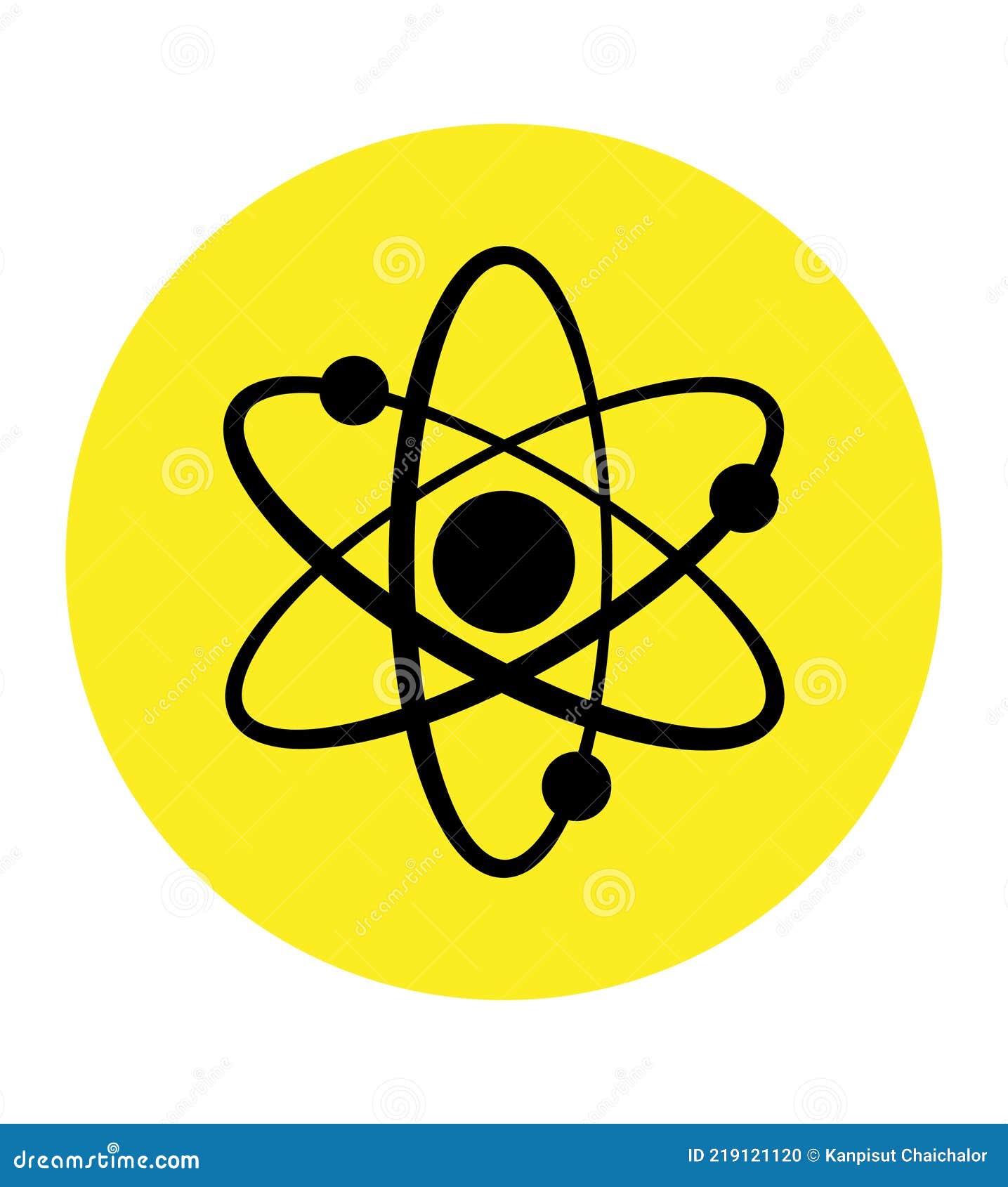 Atom Icon in Flat Design. Molecular Sign on Yellow Background. Atom ...
