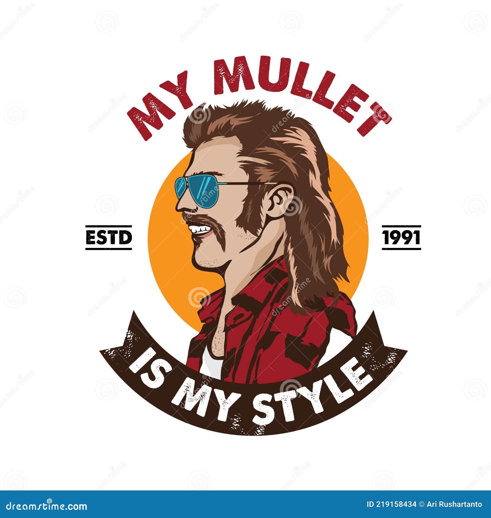 A Man with Mullet Hair Style and Red Neck Shirt Stock Vector ...