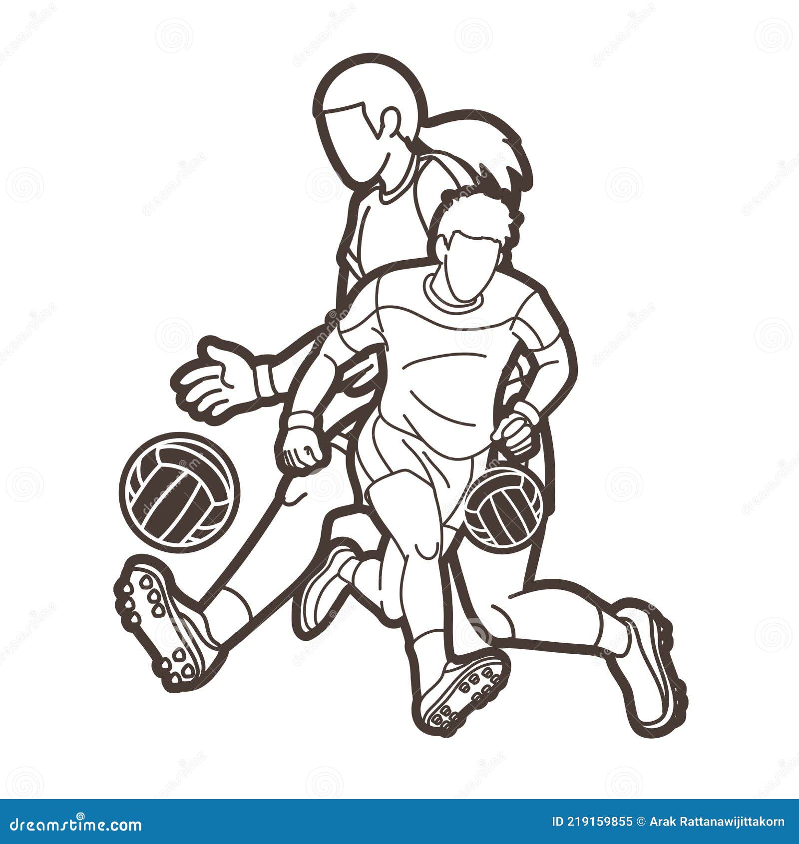 Gaelic Football Sport Male and Female Players Mix Action Cartoon ...