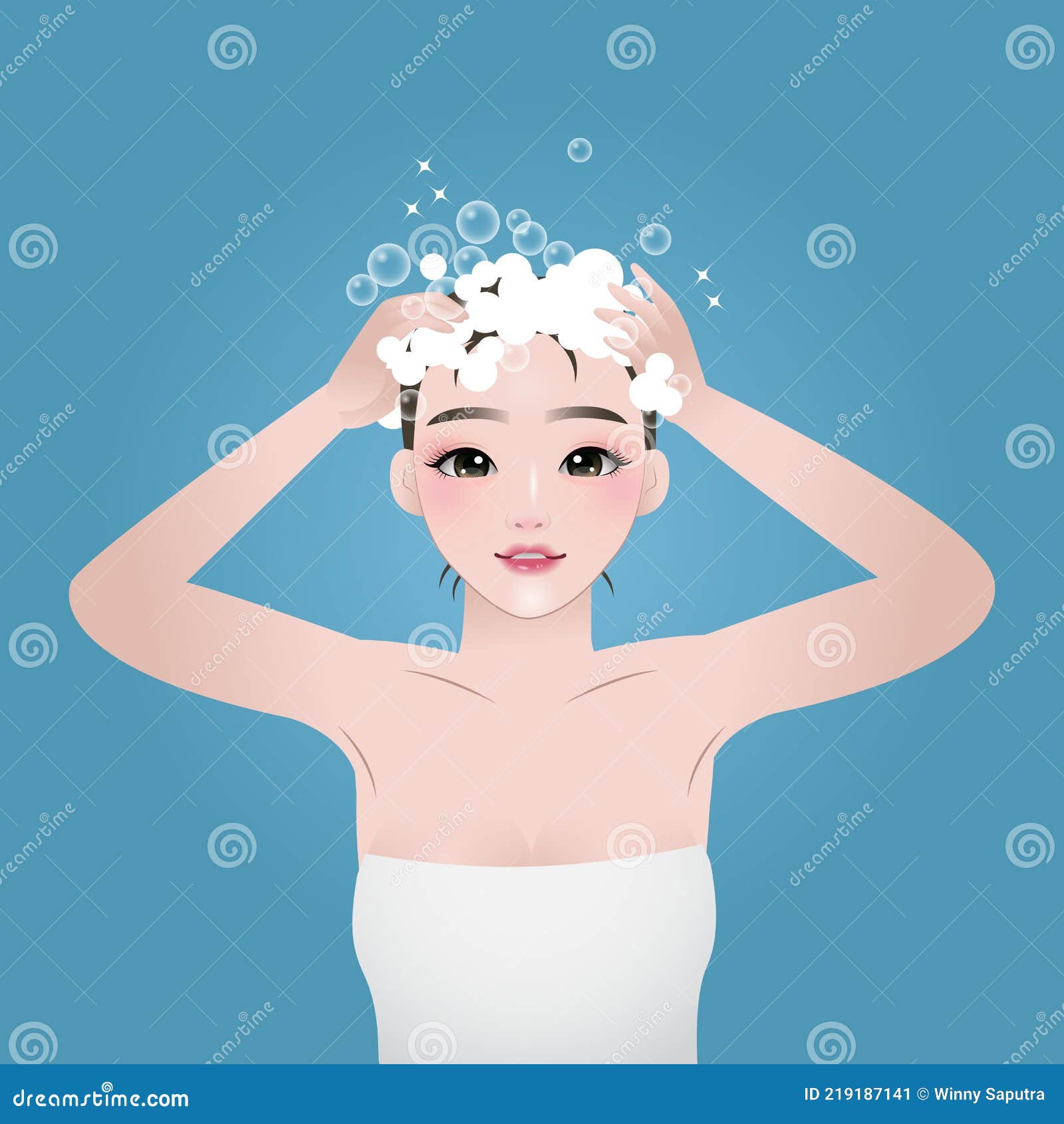 Pretty Woman Washing Her Hair. Hair Care Shampoo Routine Stock Vector ...