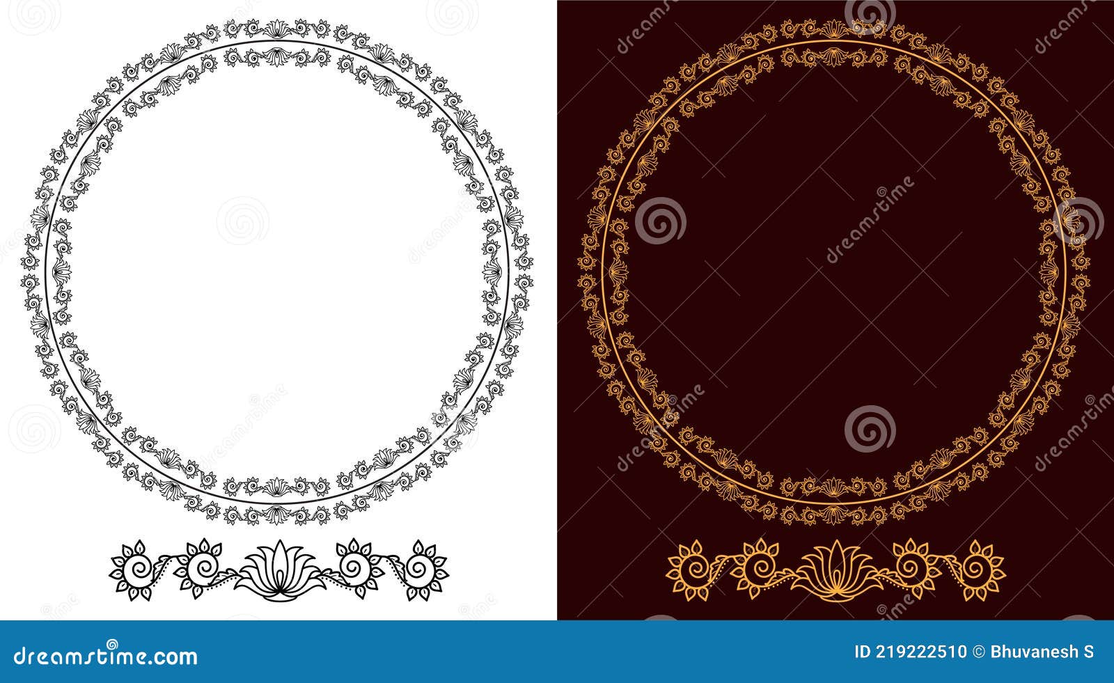 Round Frame of Lotus with Spirals and Leaves Stock Vector ...