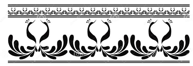 Saree Border Design Concept of Peacock with Feathers Stock Vector ...