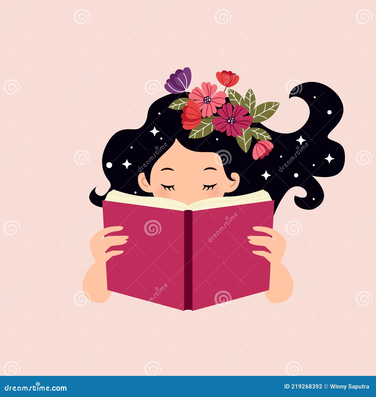 Cute Girl Reading a Book. Personal Growth Metaphor Stock Vector ...