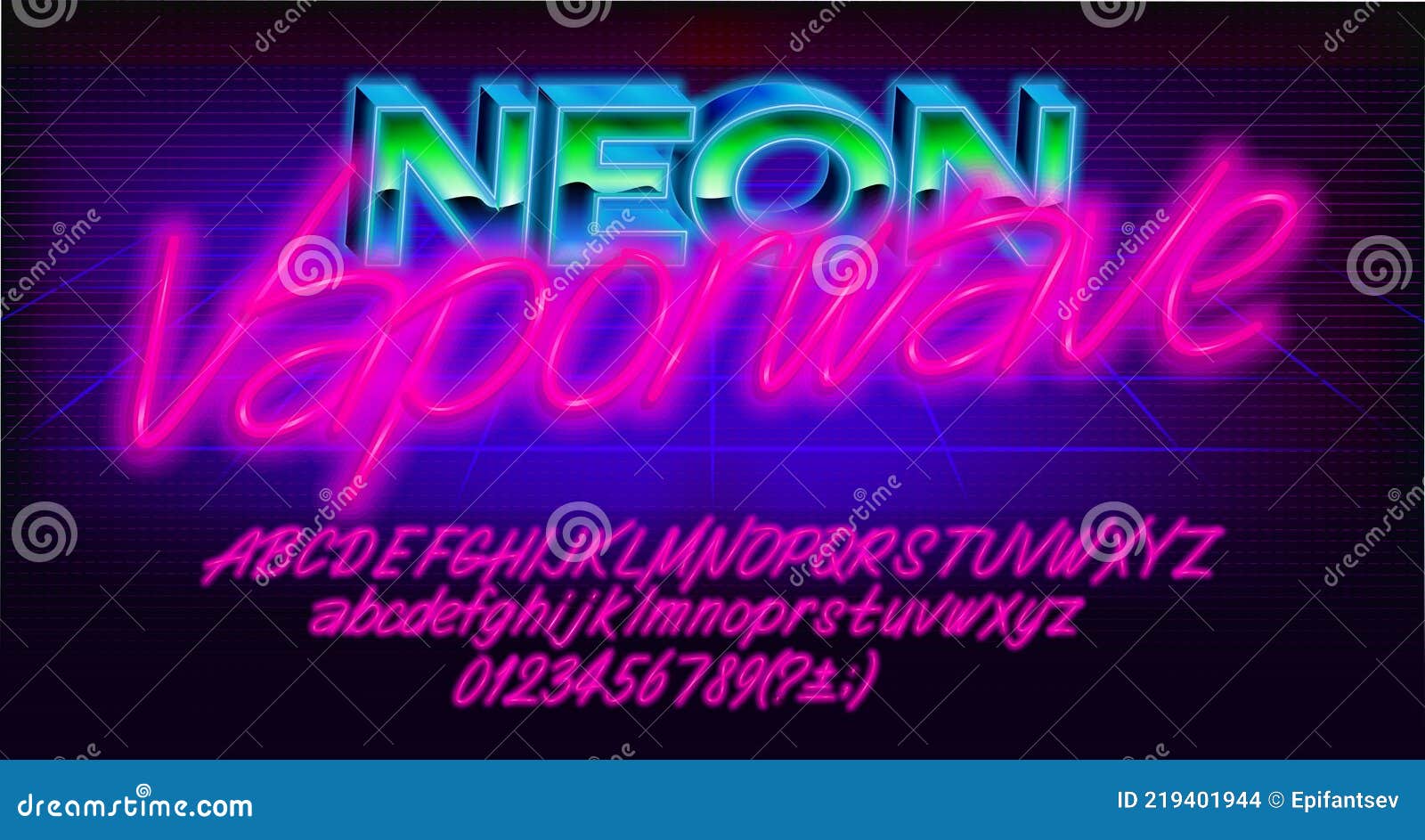 Neon Vaporwave Alphabet Font. Glowing Neon Letters, Numbers and ...