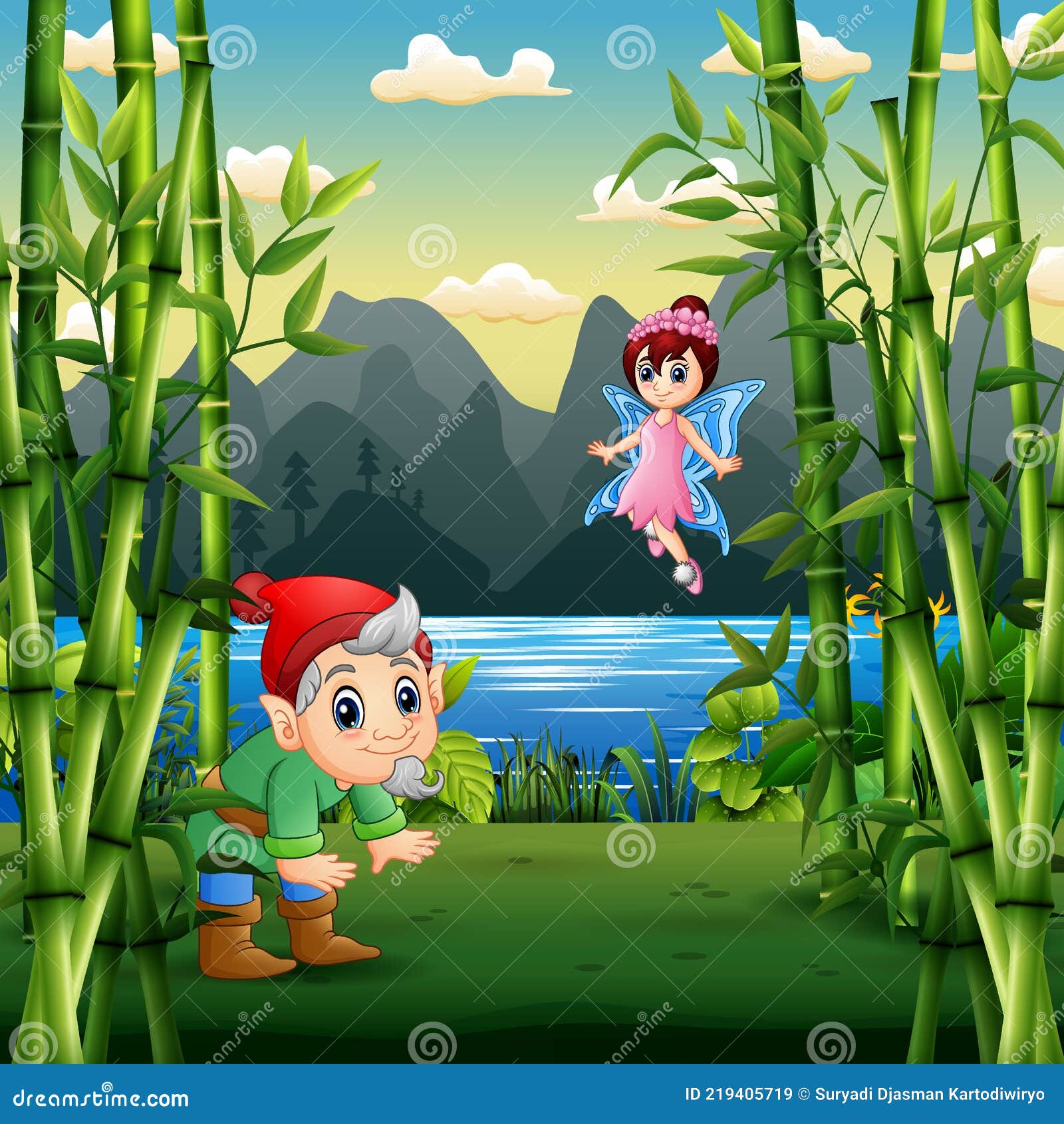 A Dwarf and Fairy in the Nature Landscape Stock Illustration ...