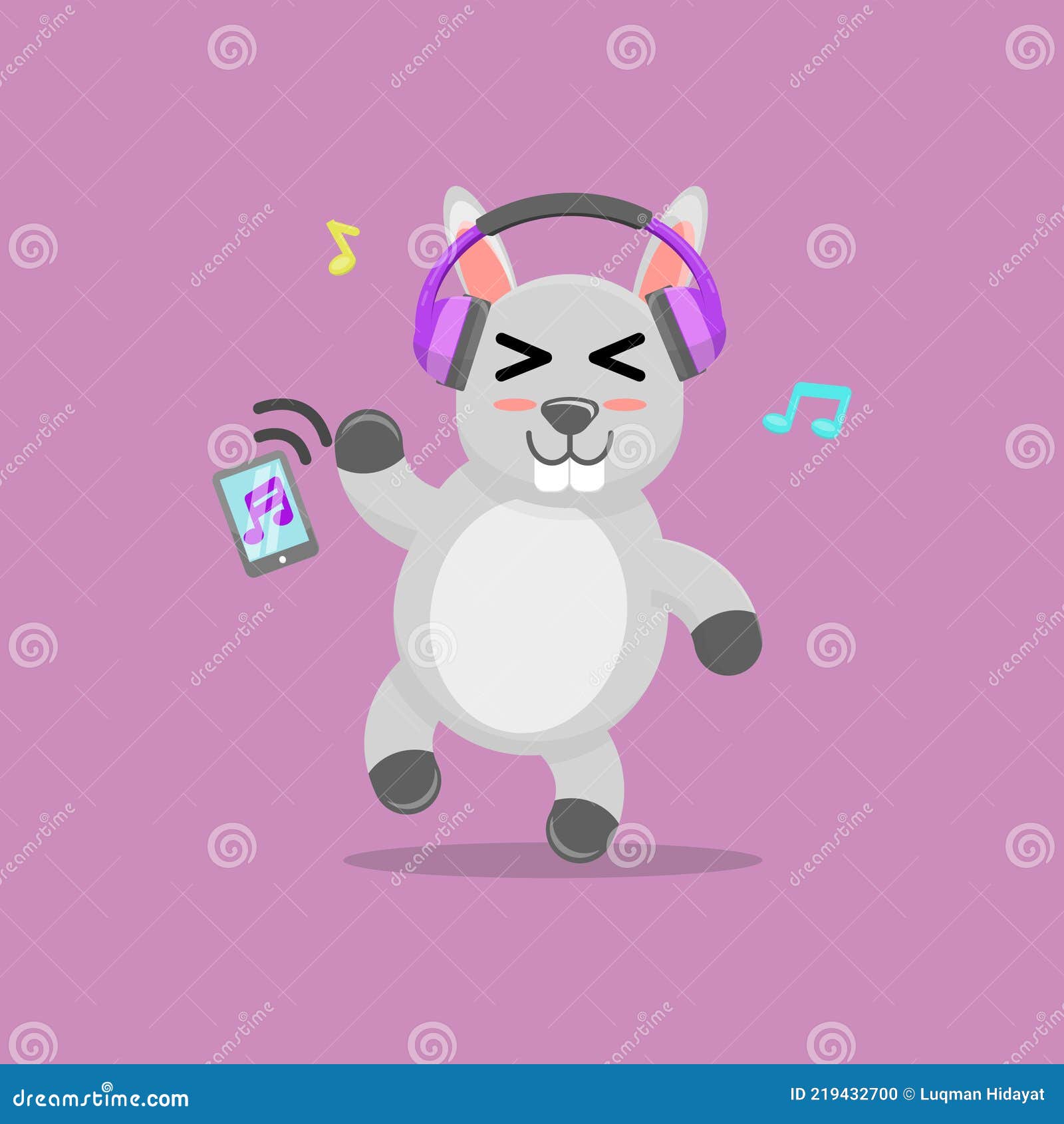 Sweet Rabbit Dancing while Listening To Music Stock Vector ...