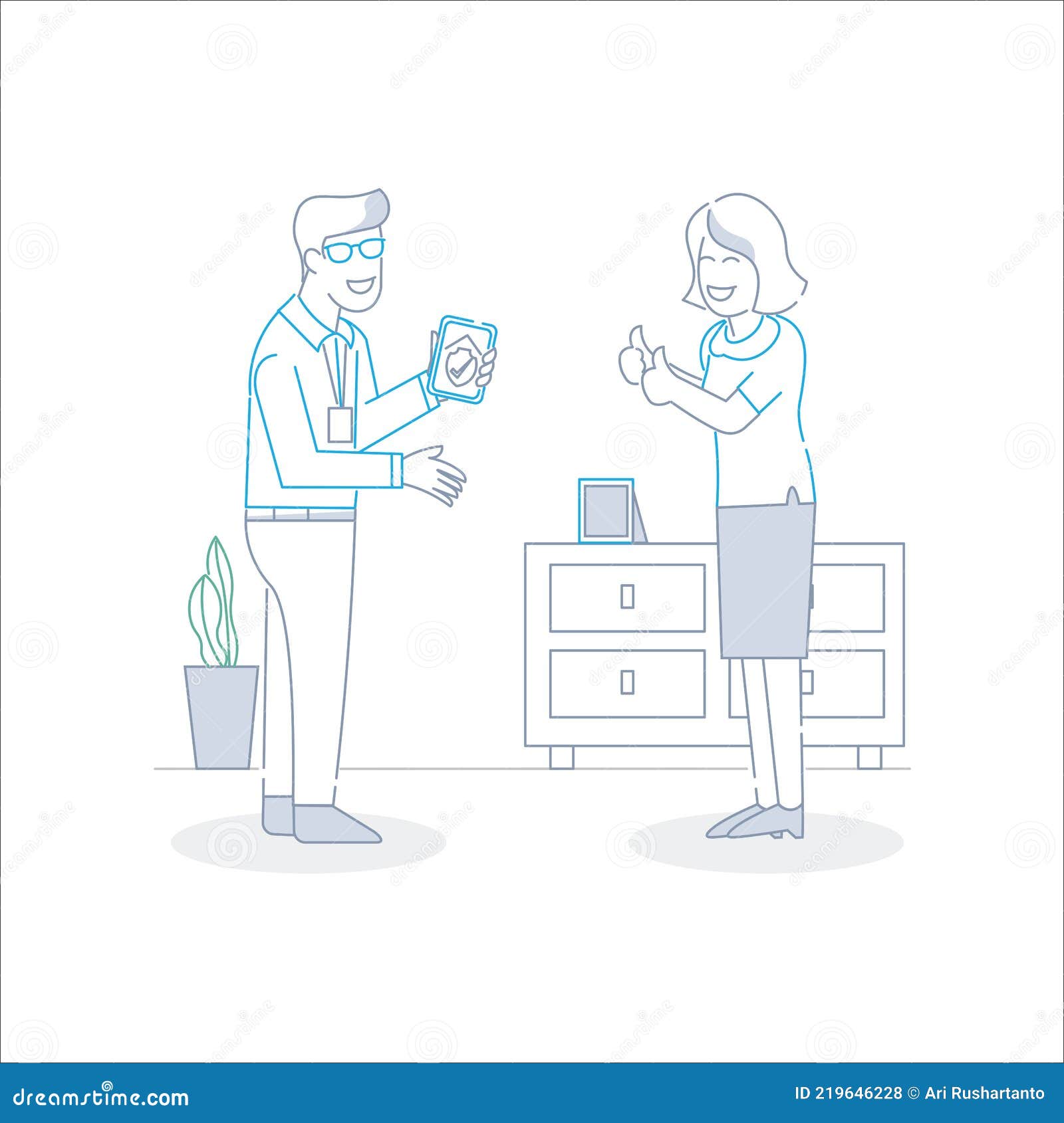 Car Salesman Selling Car With Problem To Customer, Vector Cartoon Stick ...